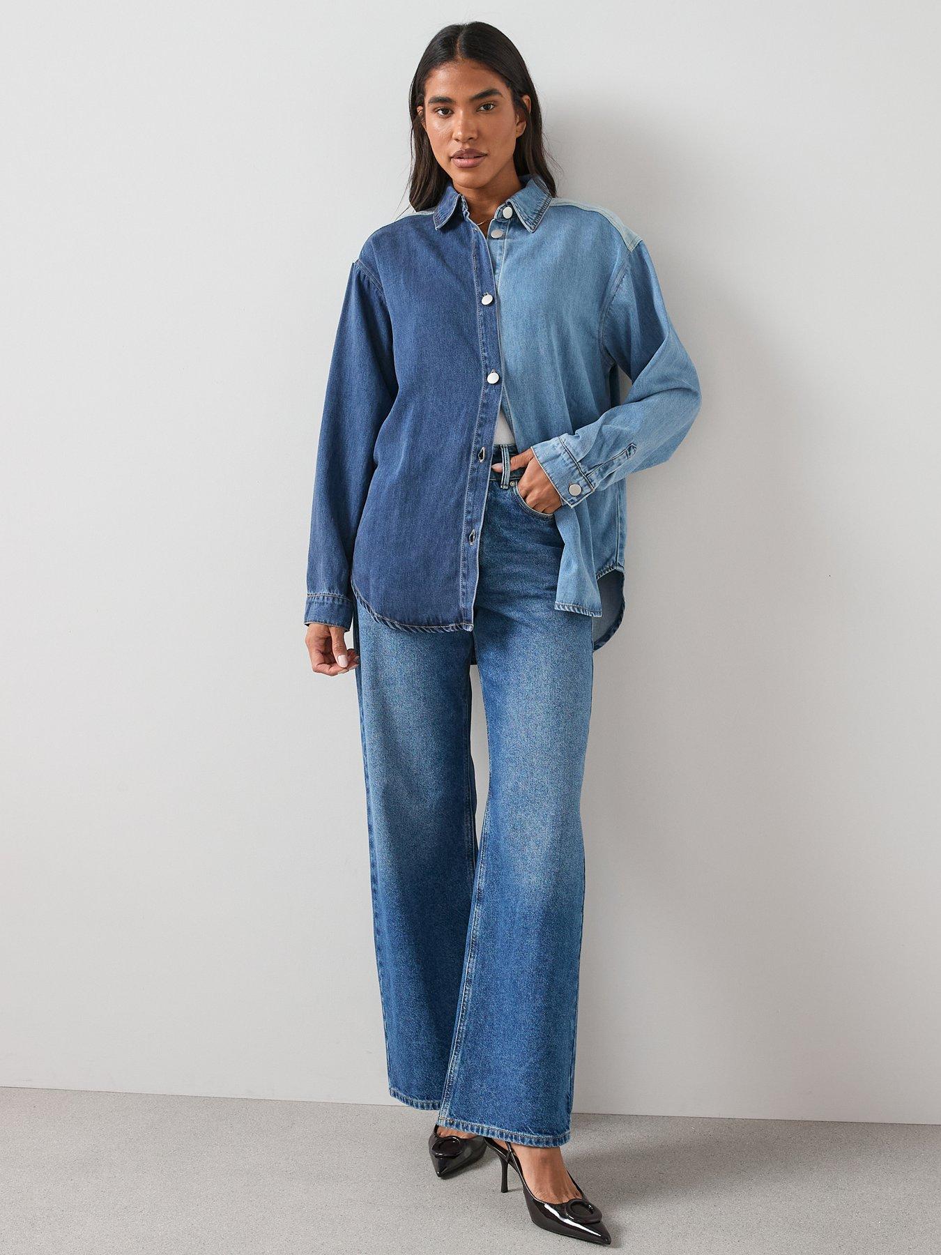 The Very Collection Contrast Wash Oversized Denim Shirt - Mid Wash | Very