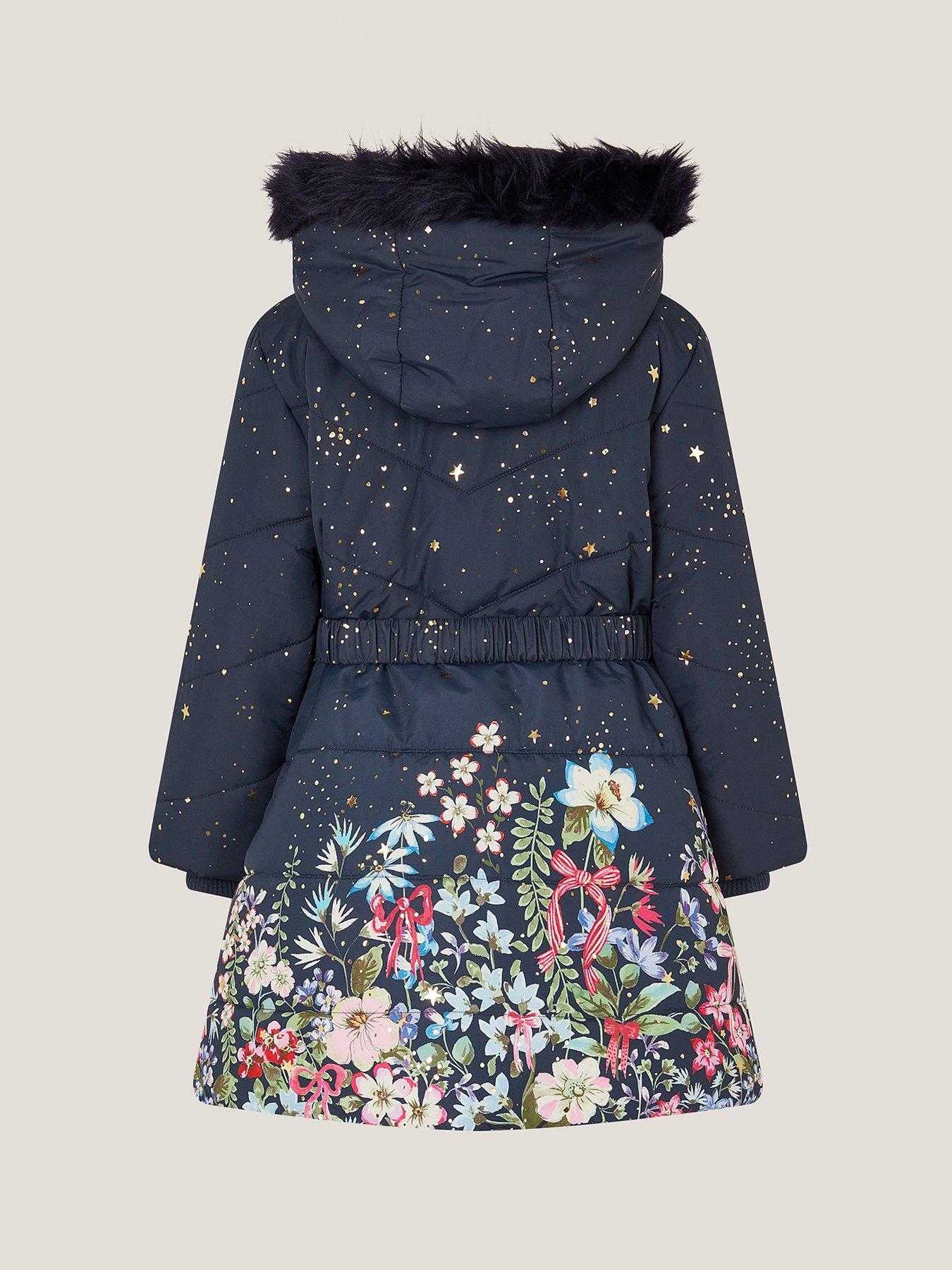 Monsoon Girls Starry Floral Border Coat - Navy | Very