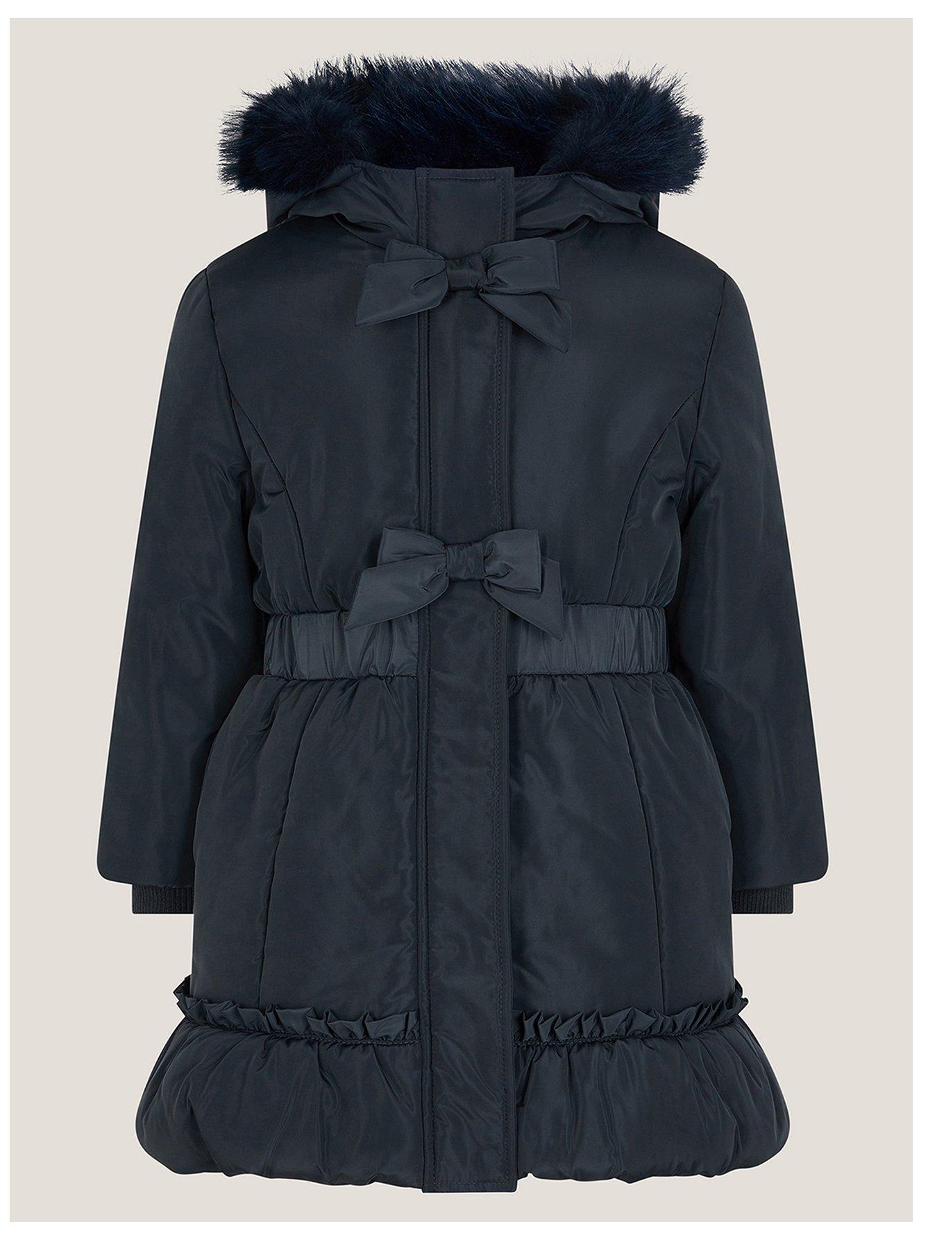 Monsoon Girls Frill Bow Padded Coat - Navy | Very