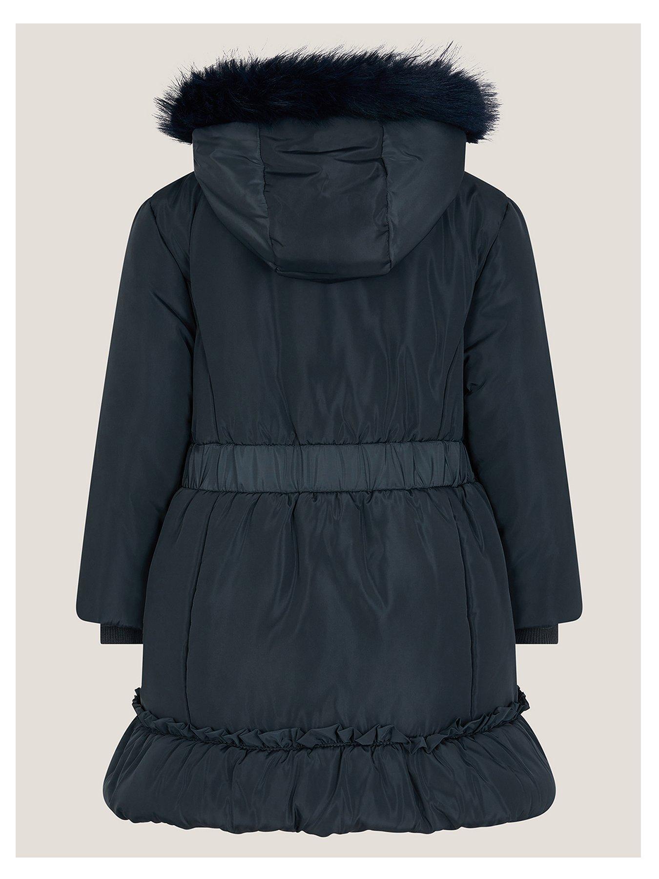 Monsoon Girls Frill Bow Padded Coat - Navy | Very