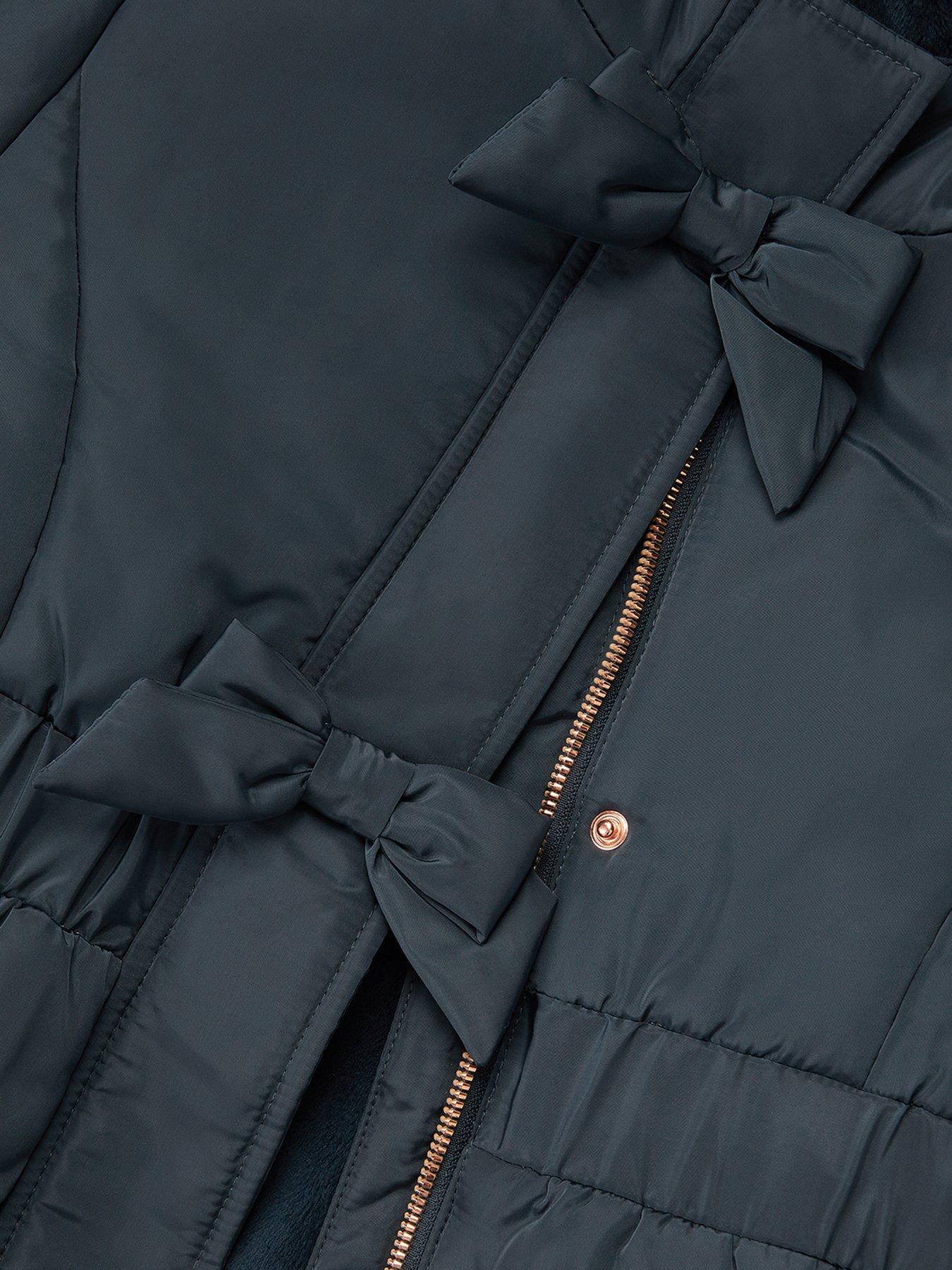 Monsoon Girls Frill Bow Padded Coat - Navy | Very