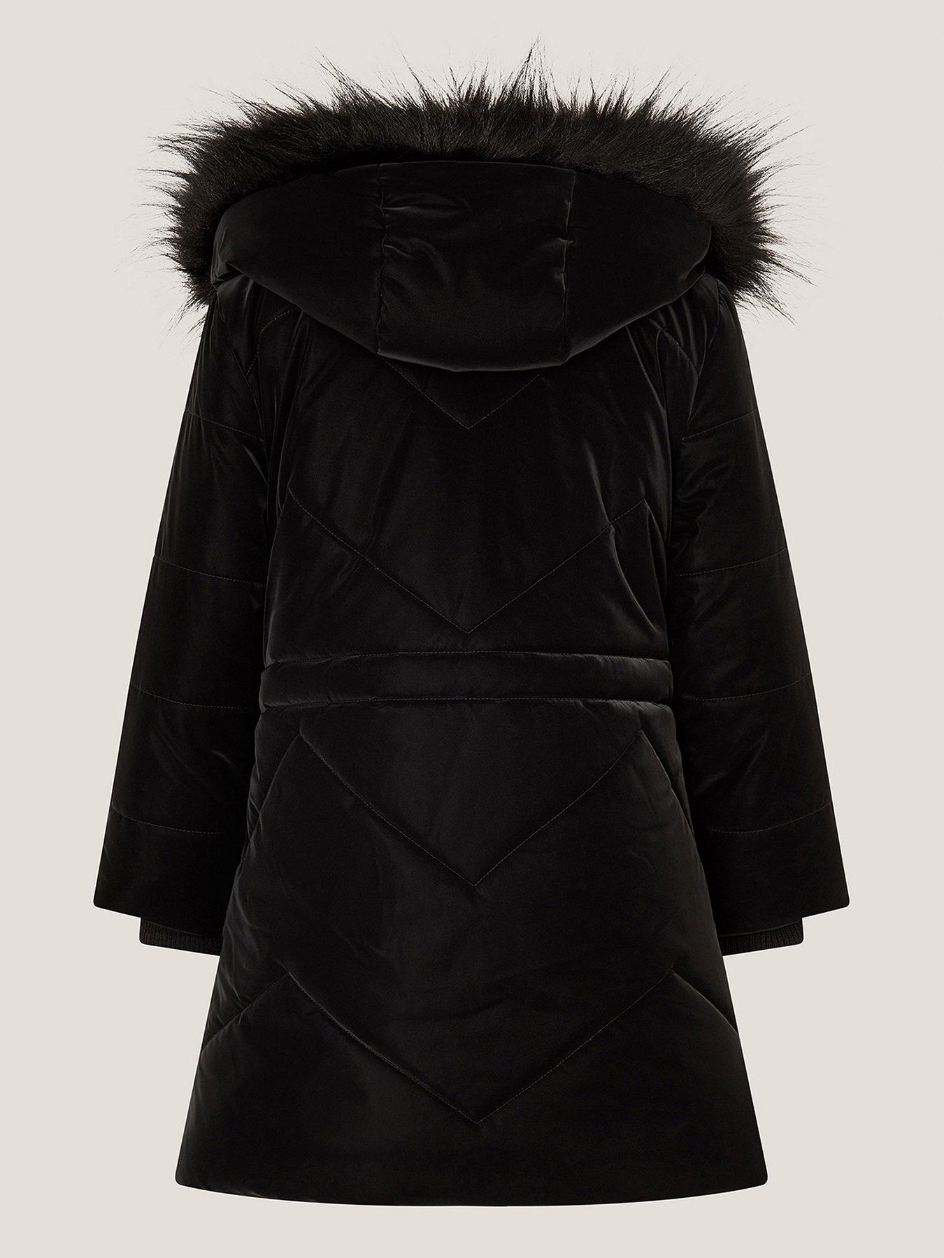 Monsoon Girls Faux Fur Collar Padded Coat - Black | Very