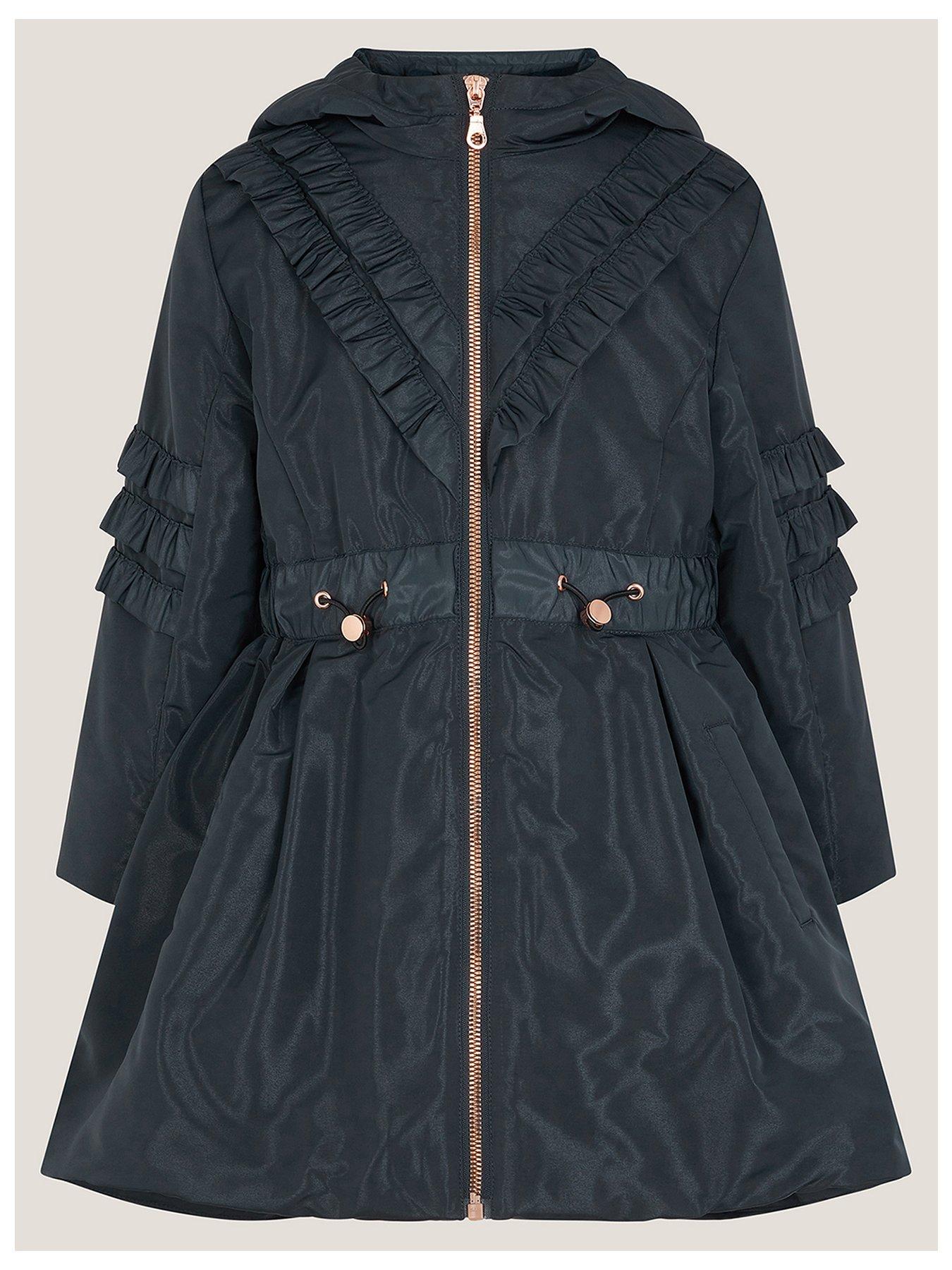 Monsoon Girls Lightweight Ruffle Trim Raincoat - Navy | Very