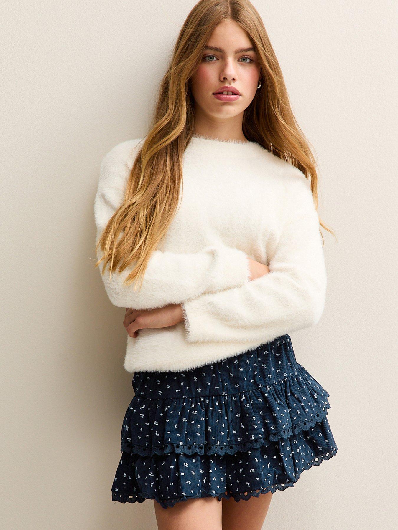 New Look 915 Girls Navy Corduroy Floral Print Rara Skort - Blue | Very