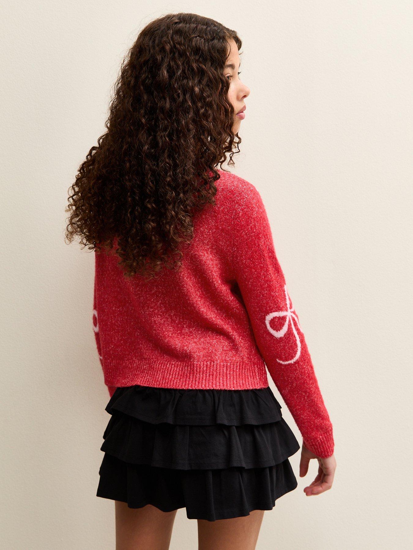 New Look 915 Girls Patterened Bow Jumper - Red | Very