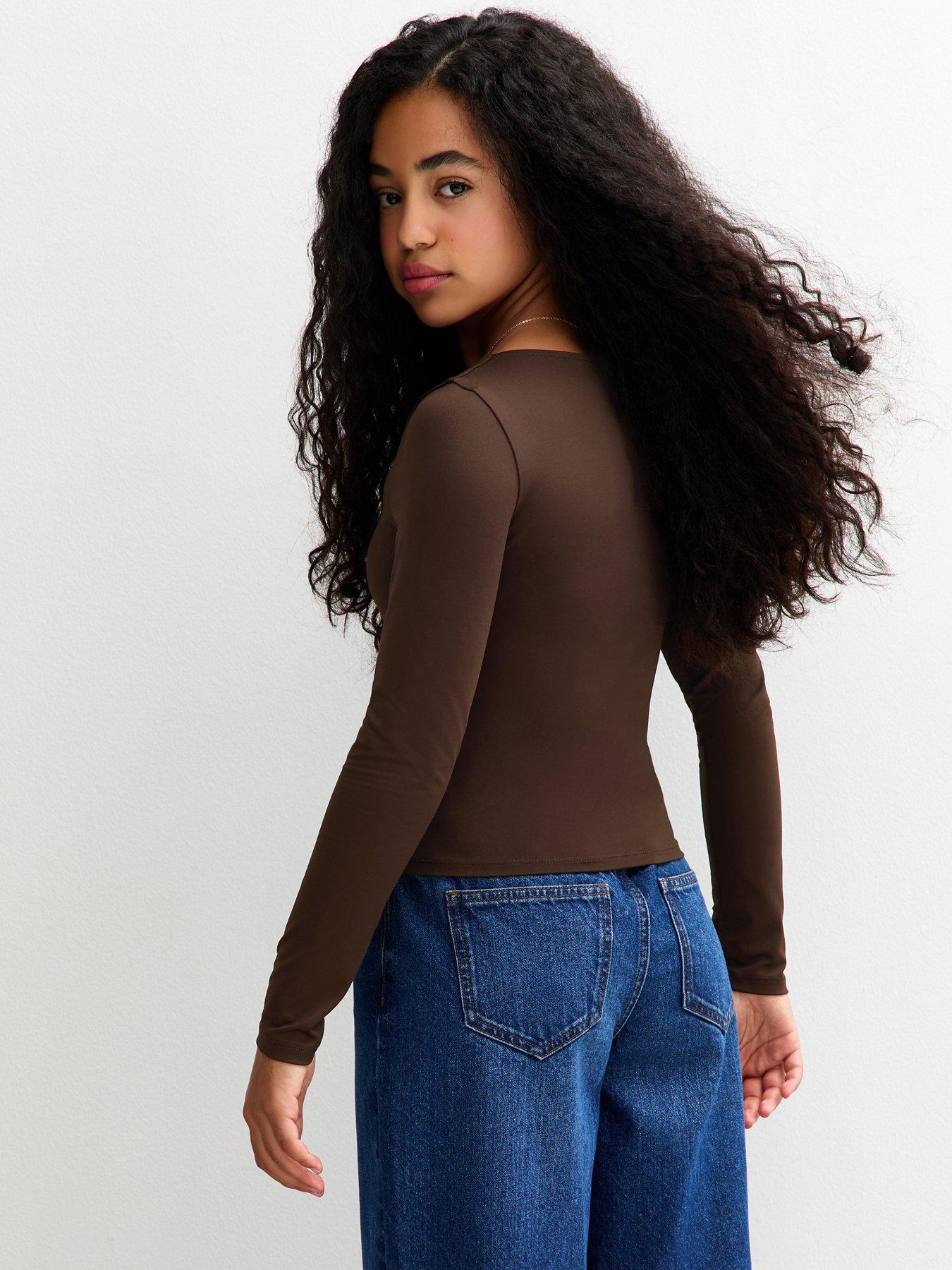 New Look 915 Girls Long Sleeve Square Neck Top - Dark Brown | Very