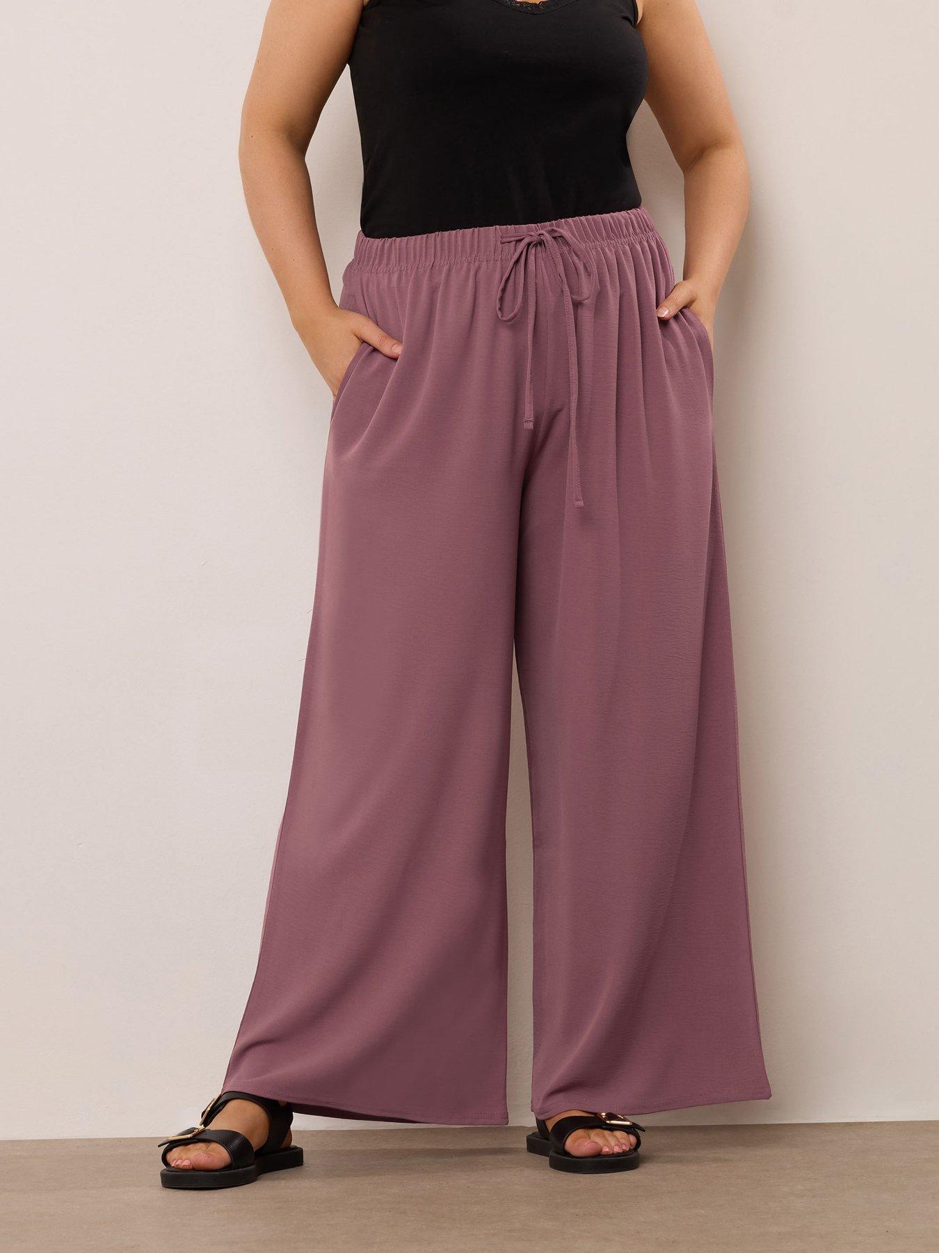 Yours Curve Washed Twill Wide Leg Trouser - Purple | Very