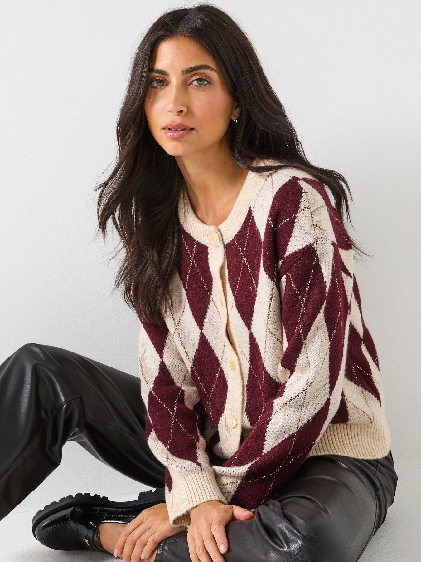 Vero Moda Billie Long Sleeve Argyle Cardigan - Multi | Very