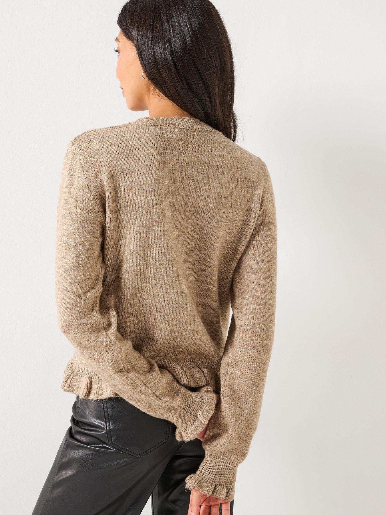 JDY Long Sleeve Frill Knitted Cardigan - Beige | Very