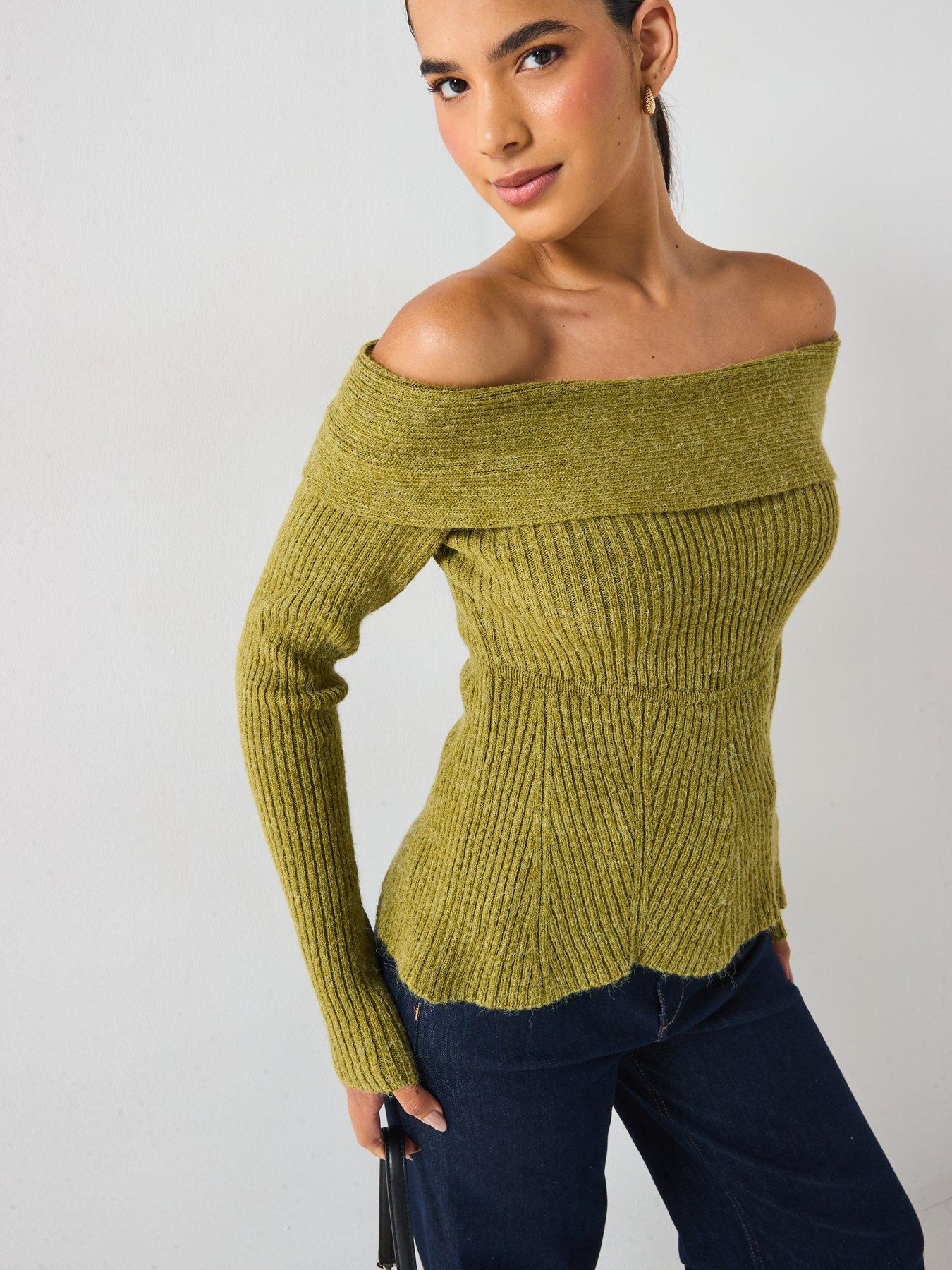 Vero Moda Lucy Lu Off Shoulder Knit - Green | Very
