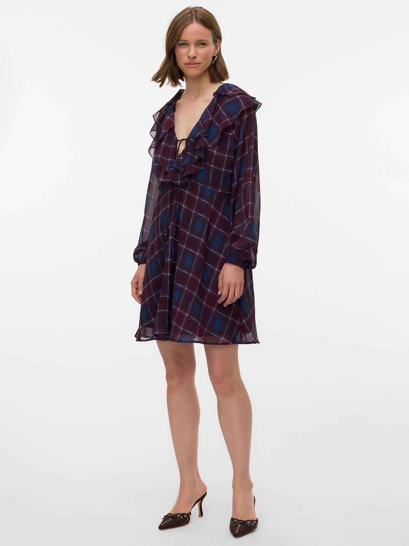 Vero Moda Long Sleeve Short Check Dress - Print | Very