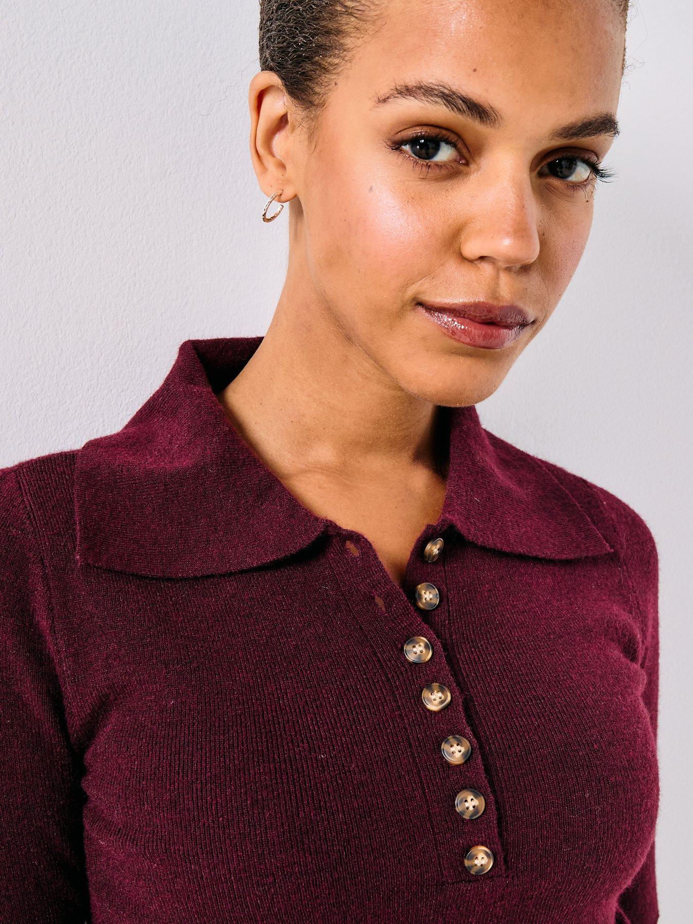 Vero Moda Marina 2/4 Sleeve Polo neck pullover - Red | Very