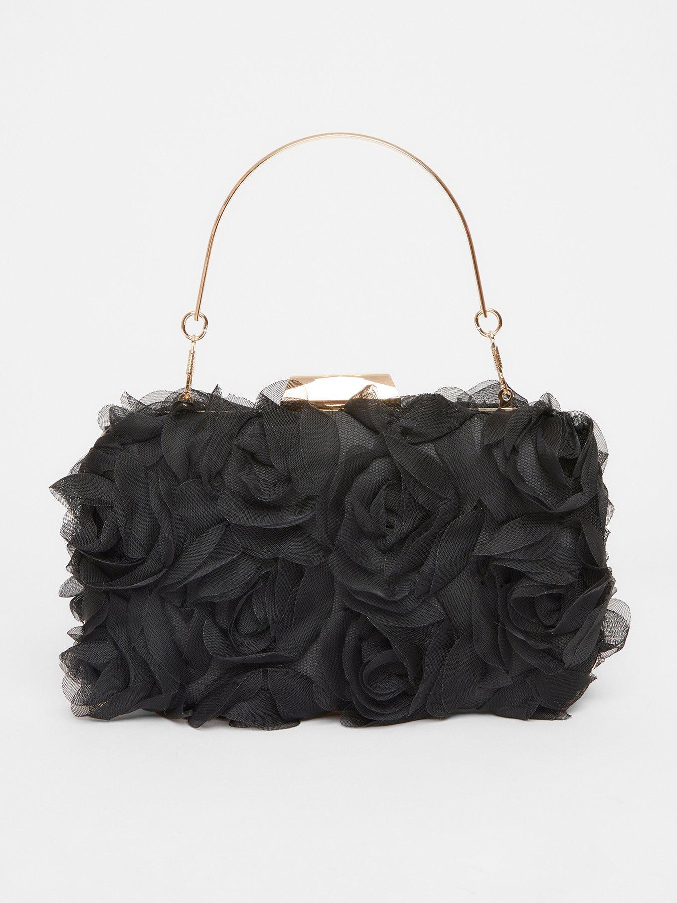 Quiz Black Organza Rose Box Bag | Very
