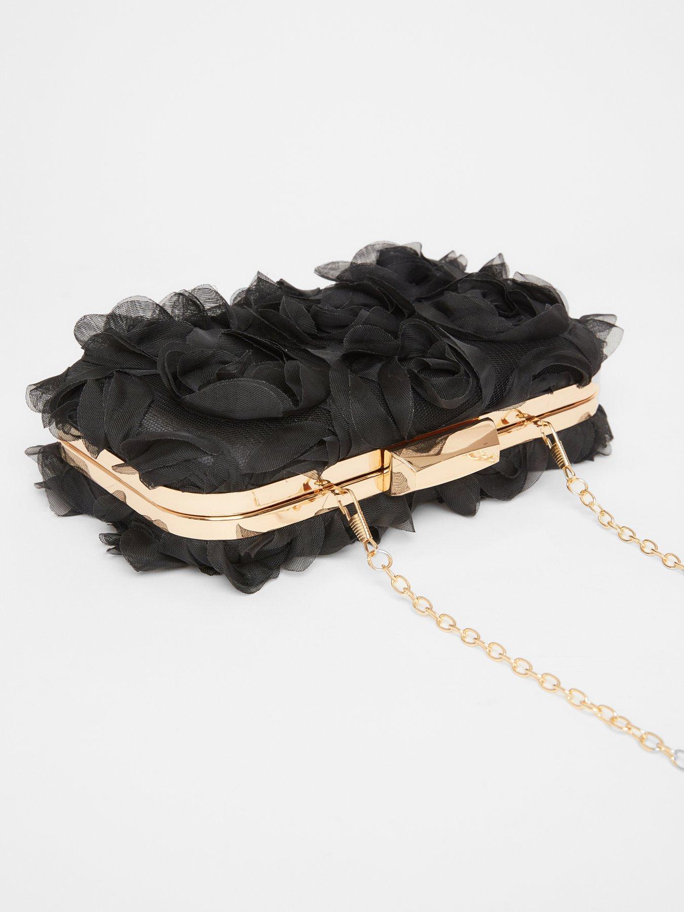 Quiz Black Organza Rose Box Bag | Very