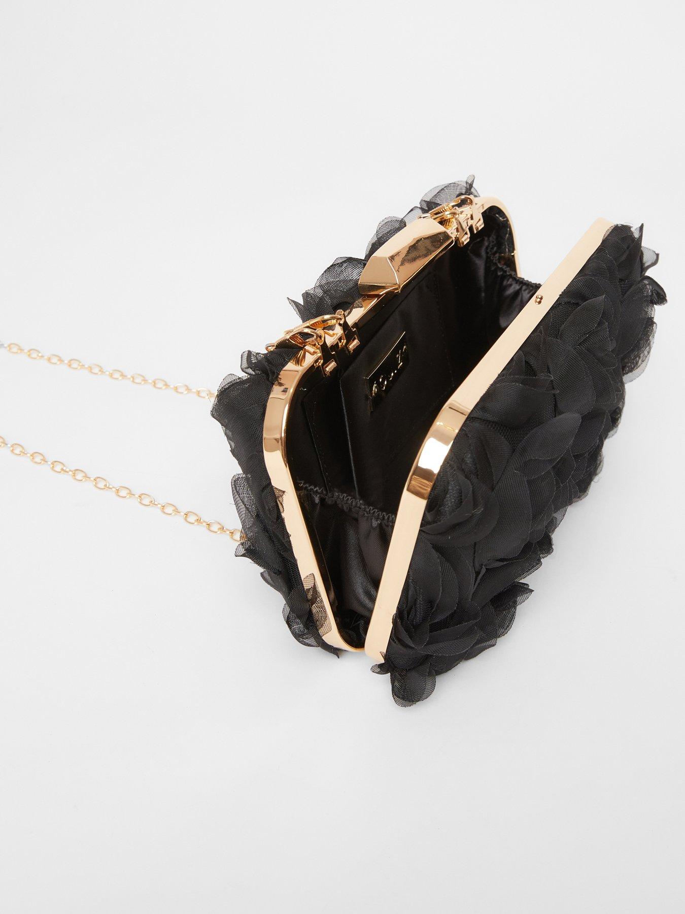 Quiz Black Organza Rose Box Bag | Very