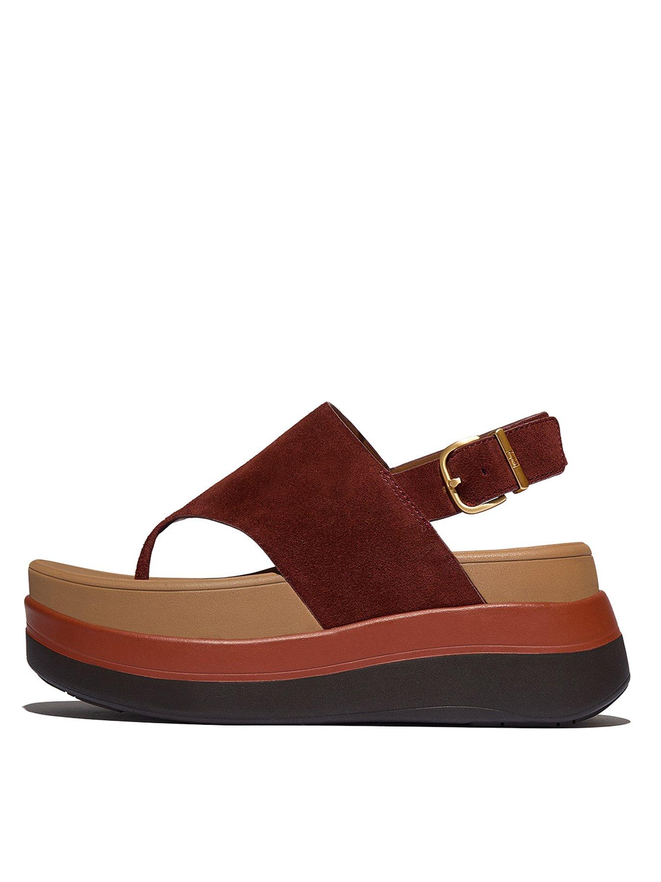 FitFlop F-mode Stack Suede Back-strap Toe-post Sandal - Chocolate | Very
