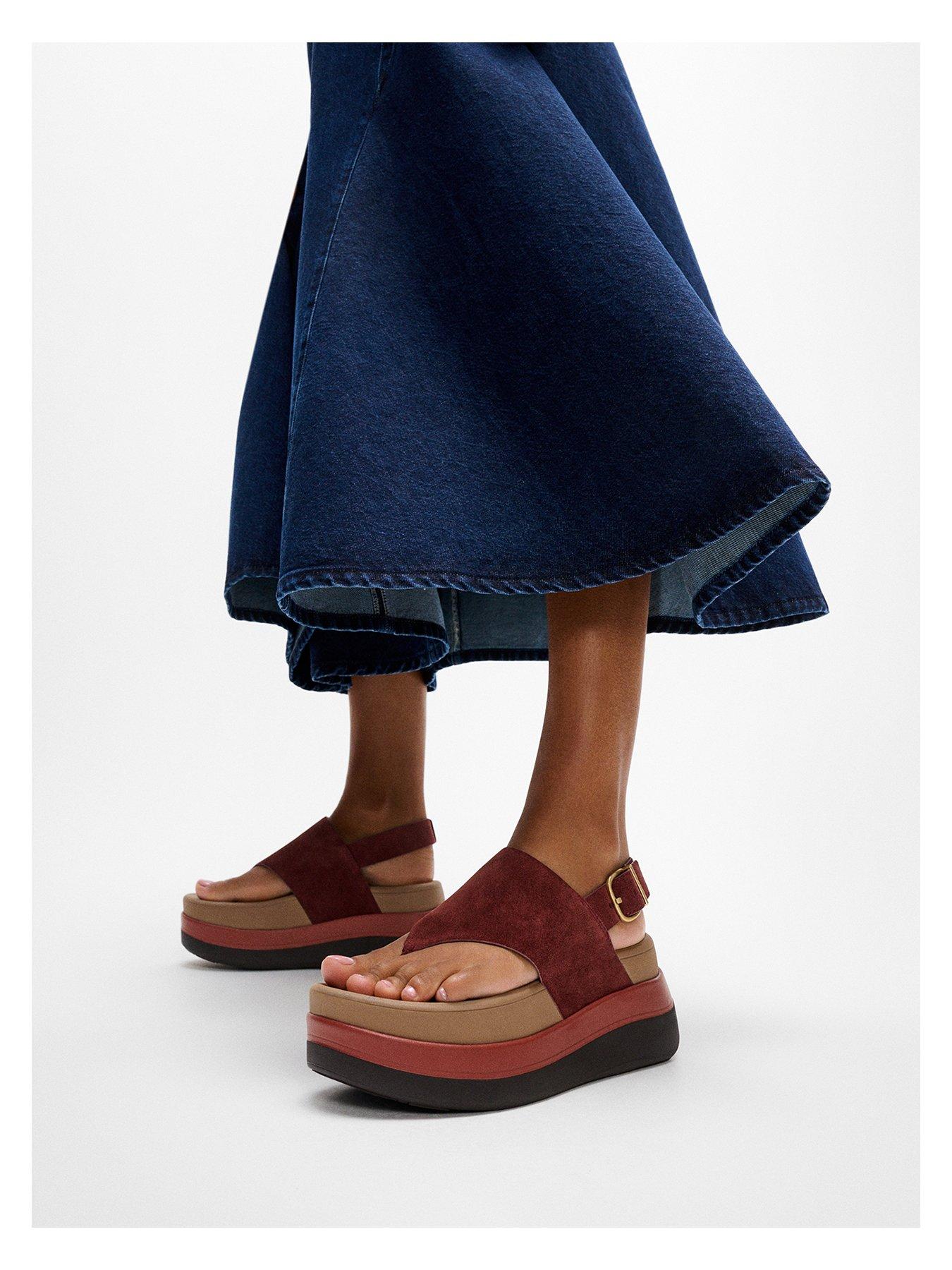 FitFlop F-mode Stack Suede Back-strap Toe-post Sandal - Chocolate | Very