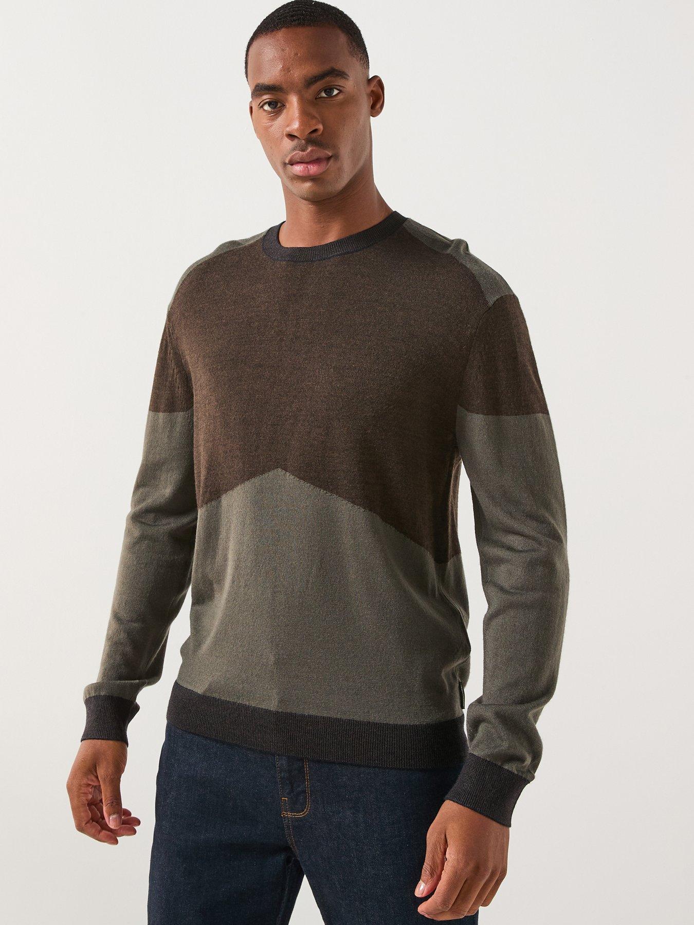 Armani Exchange Colour Block Knitted Jumper - Brown | Very