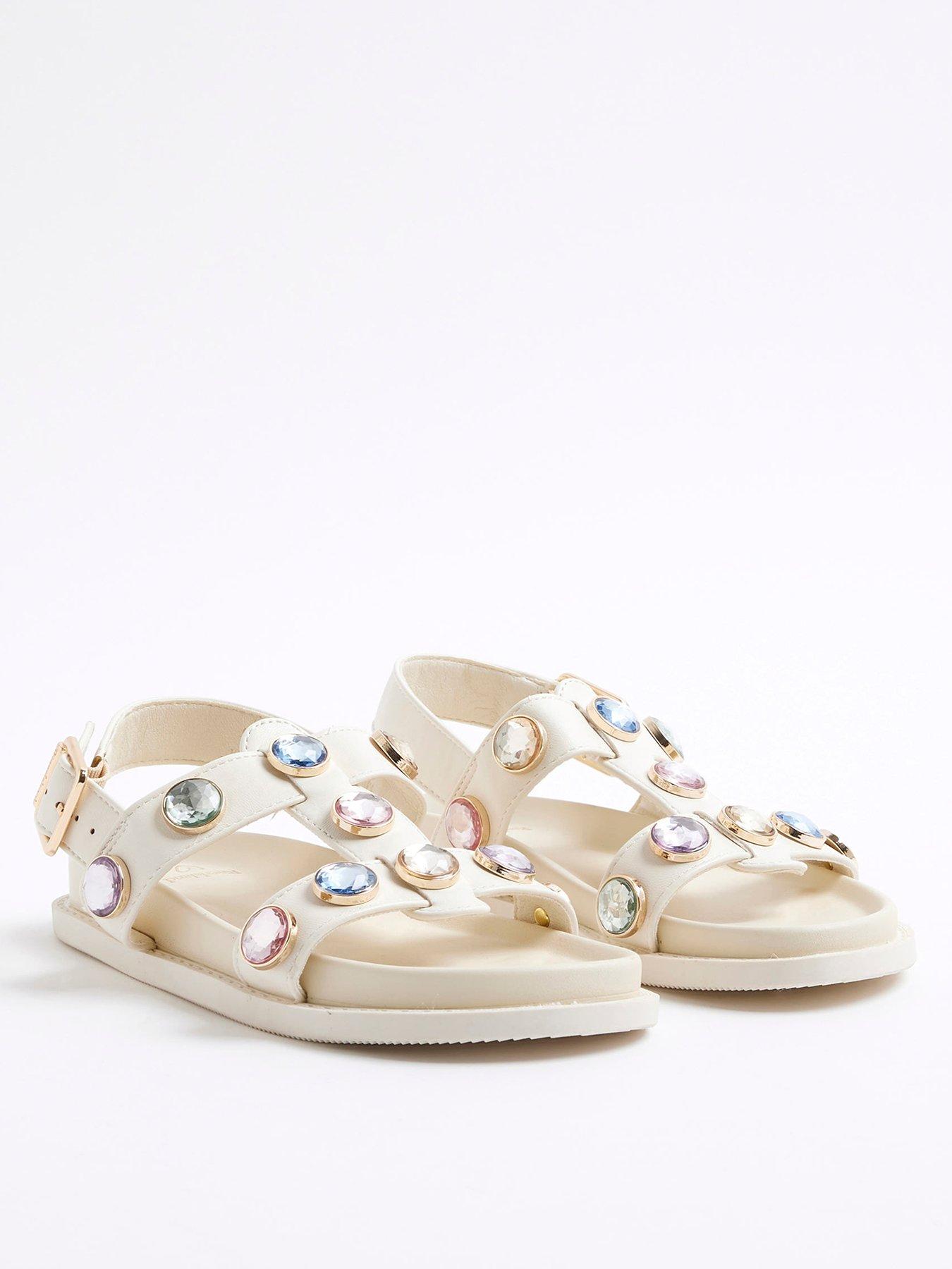 River Island Older Girls Gem Sandals - Cream | Very