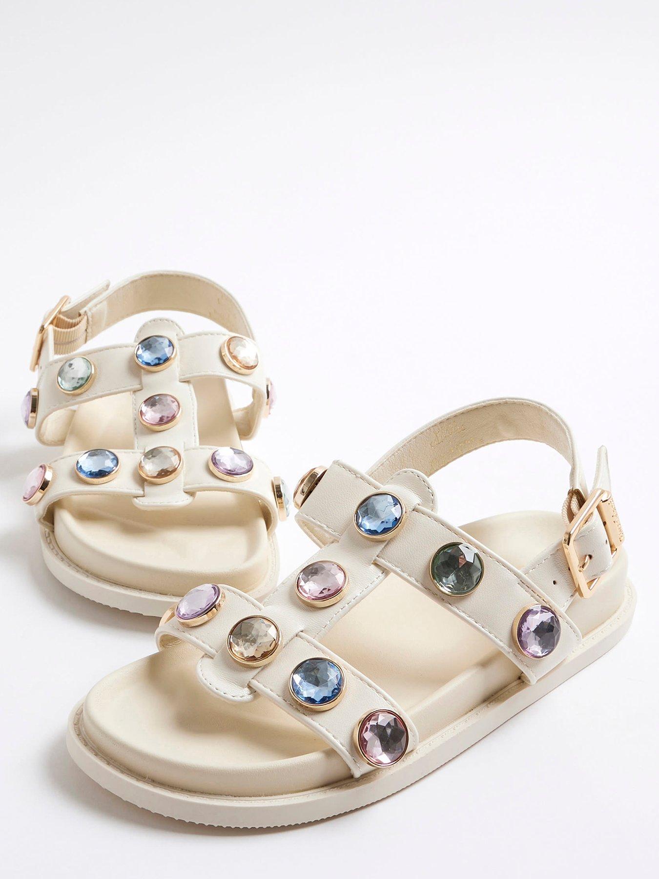 River Island Older Girls Gem Sandals - Cream | Very