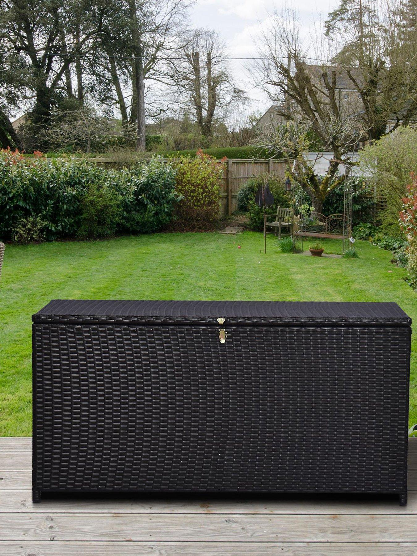 OutSunny Large Rattan Storage Box Garden Chest Wicker Outdoor Cabinet ...