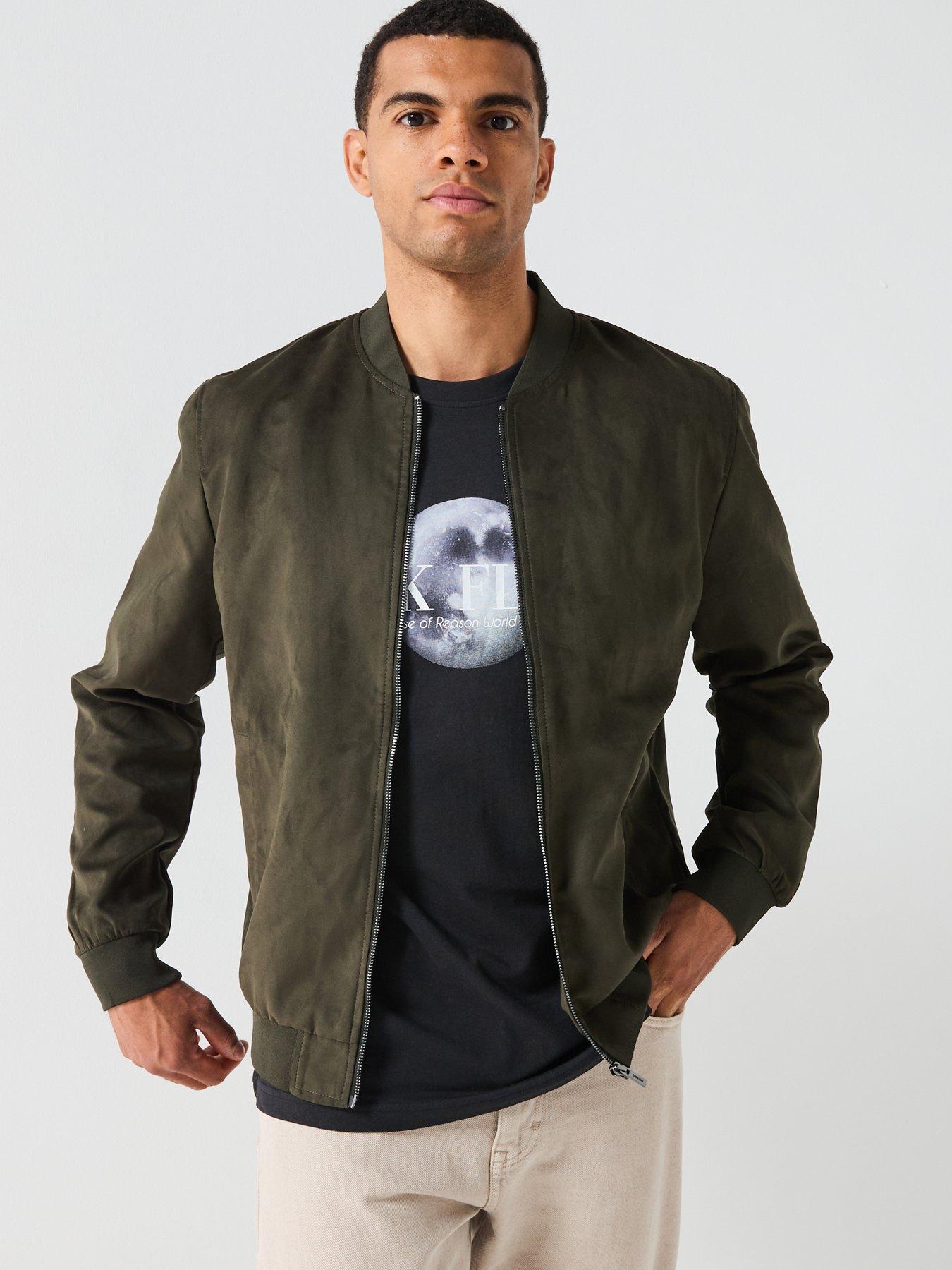 ONLY & SONS Lucas Faux Suede Bomber Jacket - Dark Green | Very
