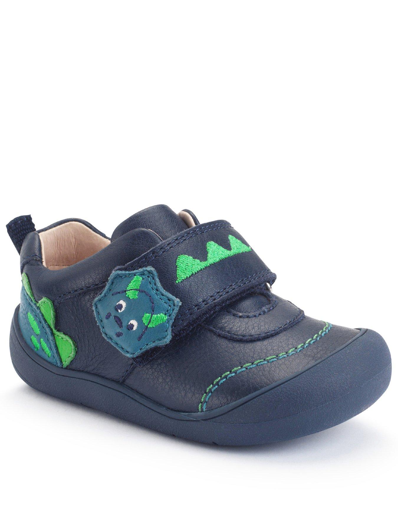 Start-rite Tread Navy Leather Boys Dinosaur Rip Tape First Shoes | Very