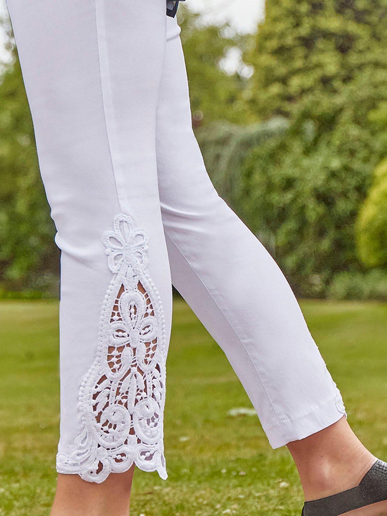Roman Lace Insert Crop Stretch Trousers - White | Very