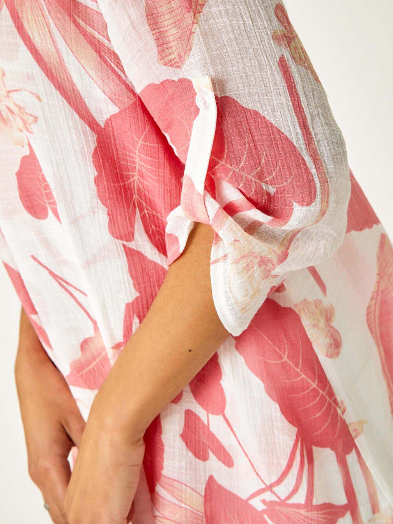 Roman Palm Print V-neck Wrap Hem Tunic Top - Coral | Very
