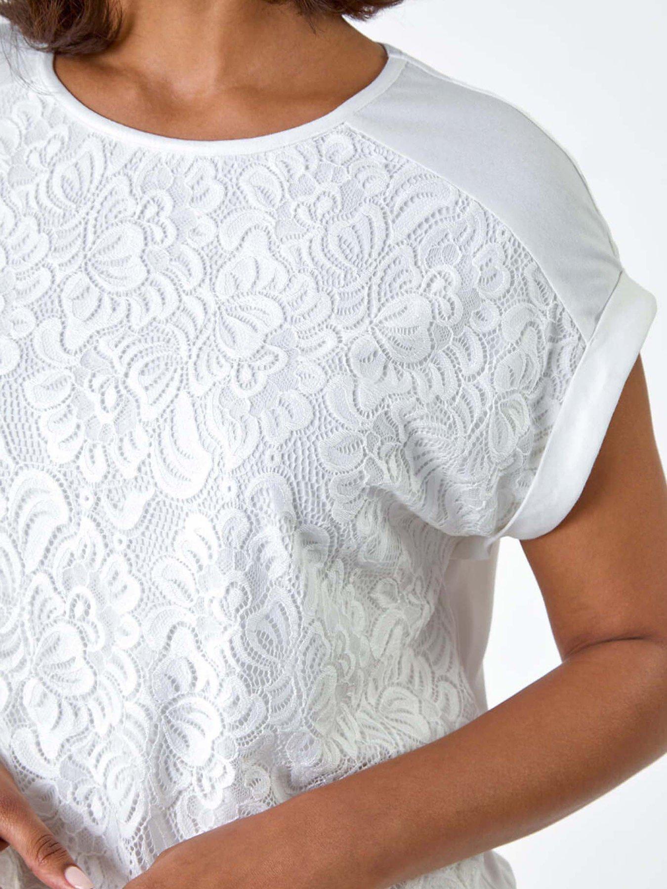 Roman Lace Panel Stretch Jersey Top - Ivory | Very