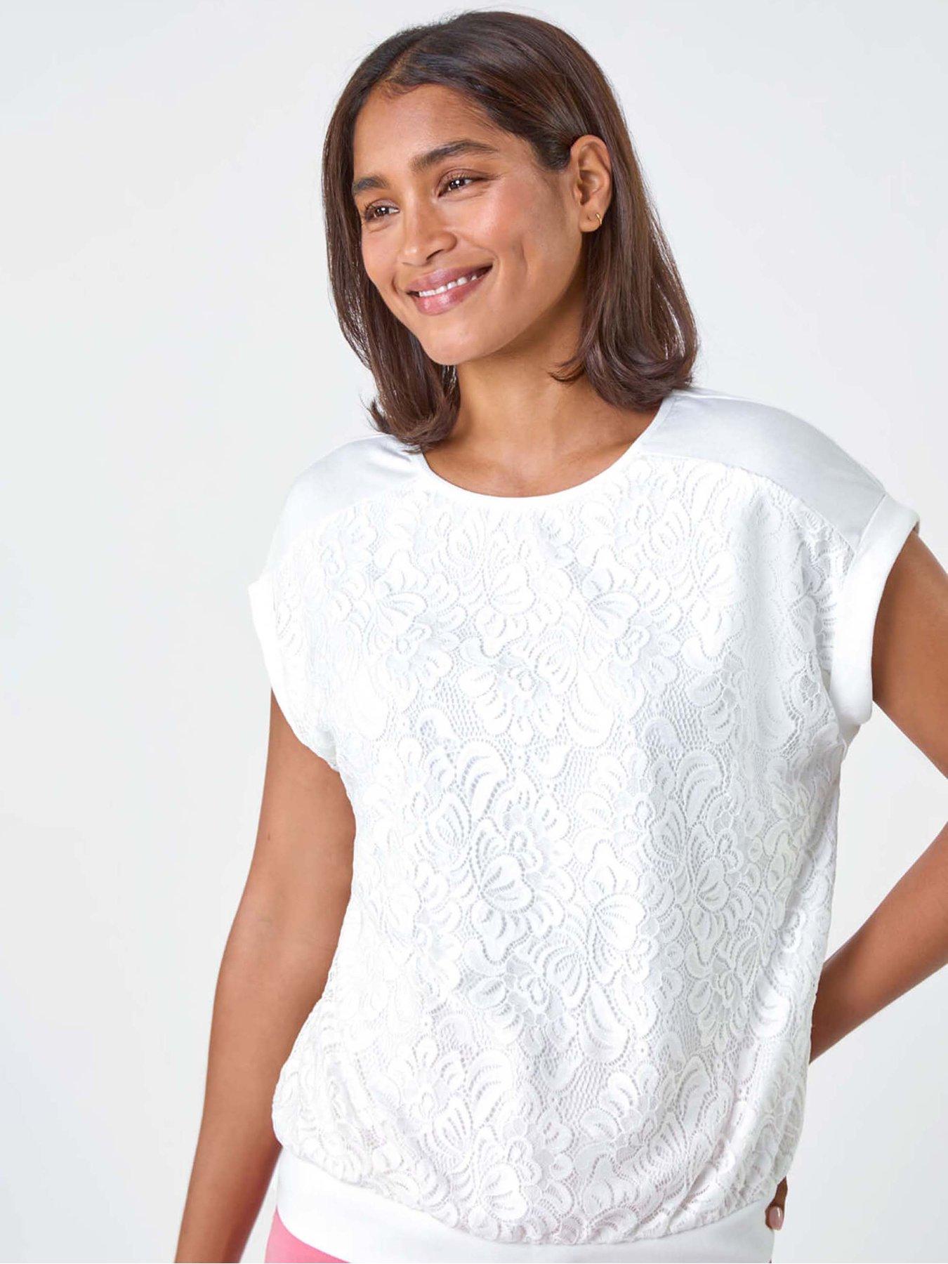 Roman Lace Panel Stretch Jersey Top - Ivory | Very
