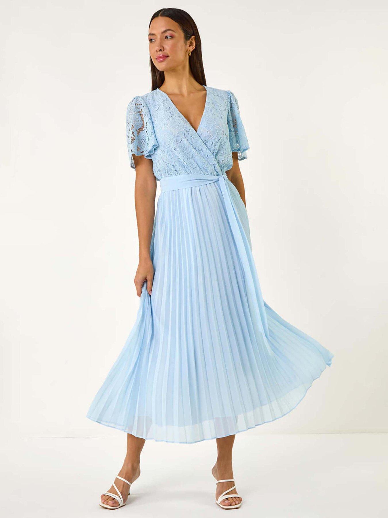 Roman Lace Detail Wrap Midi Dress - Blue | Very