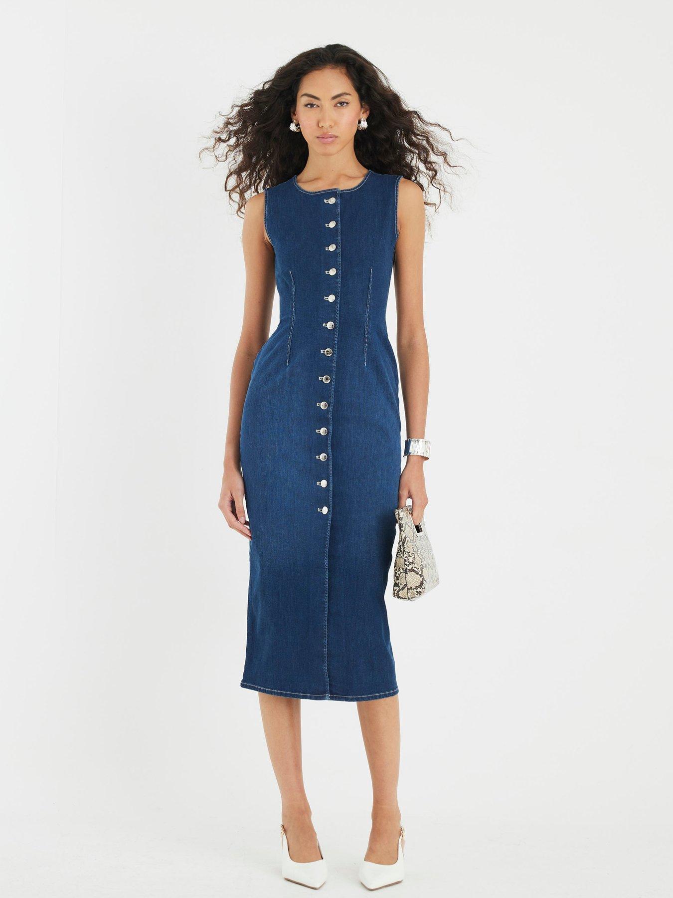 River Island Bea Button Front Midi Dress - Blue | Very