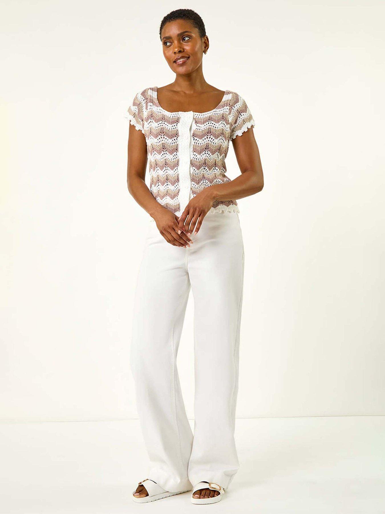 Roman Wave Crochet Buttoned Top - Ivory | Very