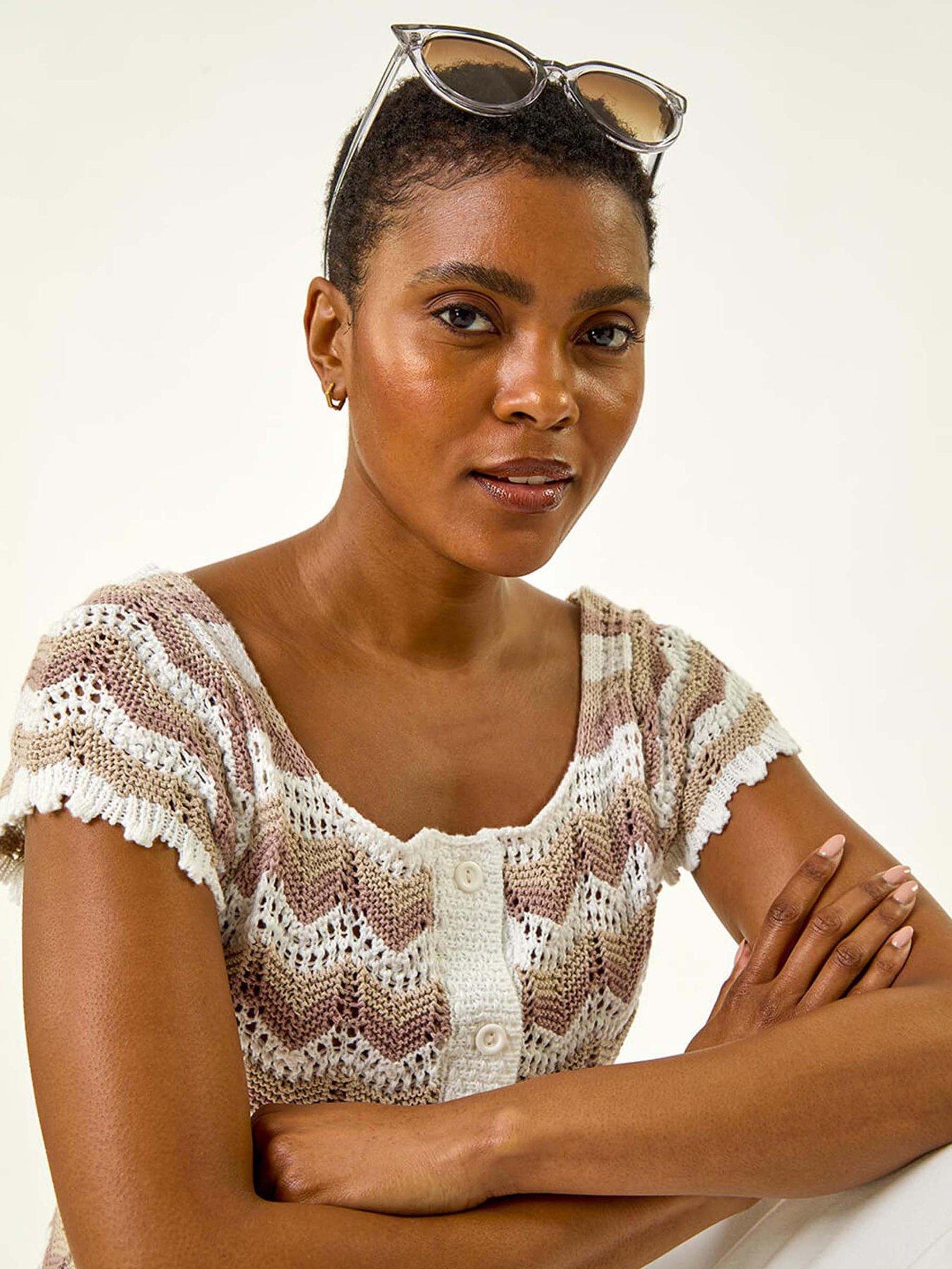 Roman Wave Crochet Buttoned Top - Ivory | Very