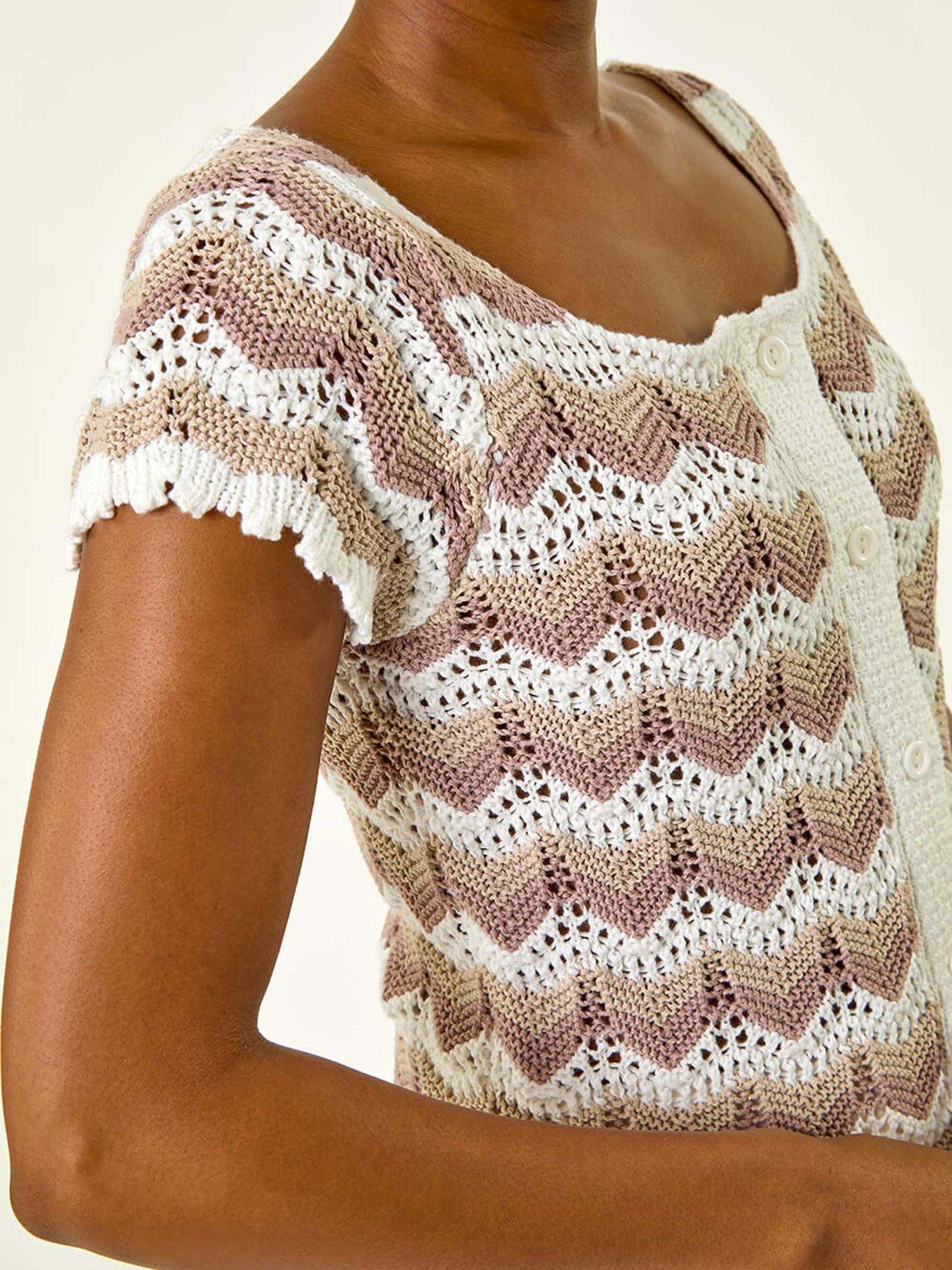 Roman Wave Crochet Buttoned Top - Ivory | Very