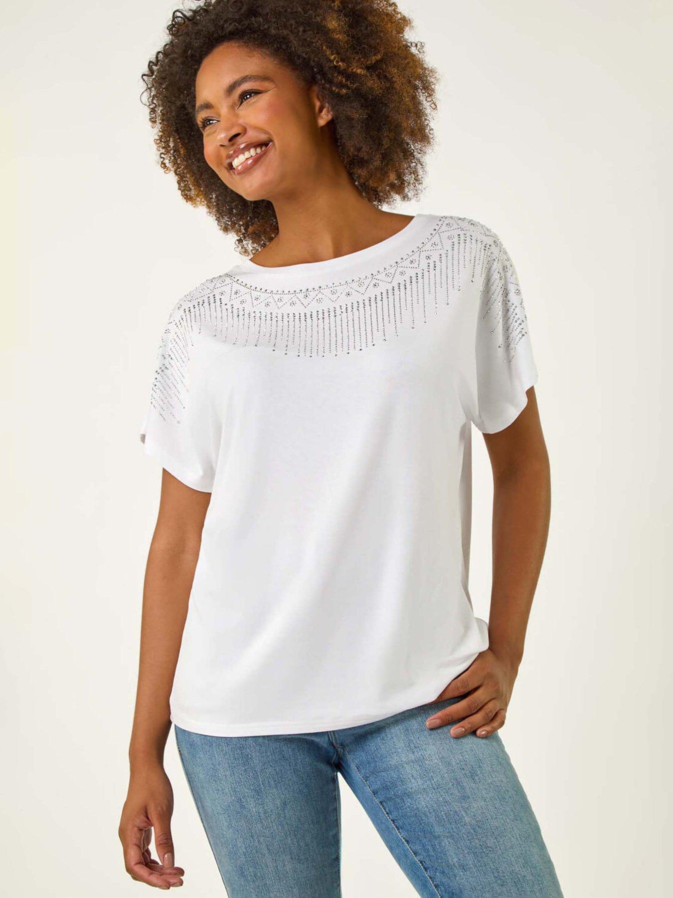 Roman Hotfix Embellished Stretch Top - Ivory | Very