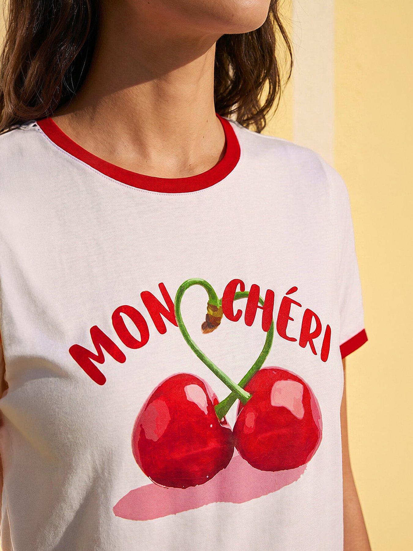 Roman Cherry Slogan Stretch T-shirt - White | Very