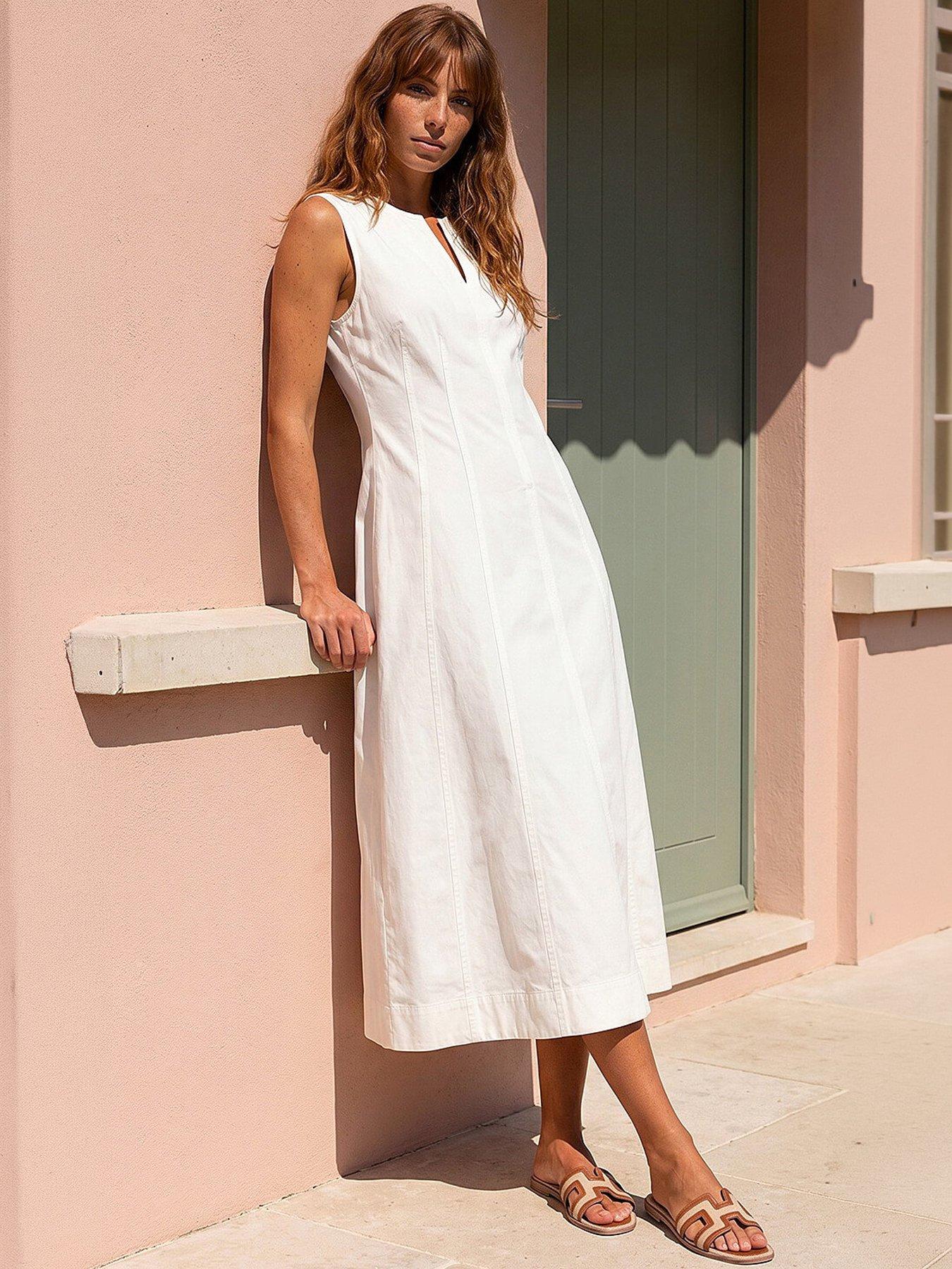 Roman Panel Detail Midi Dress - White | Very