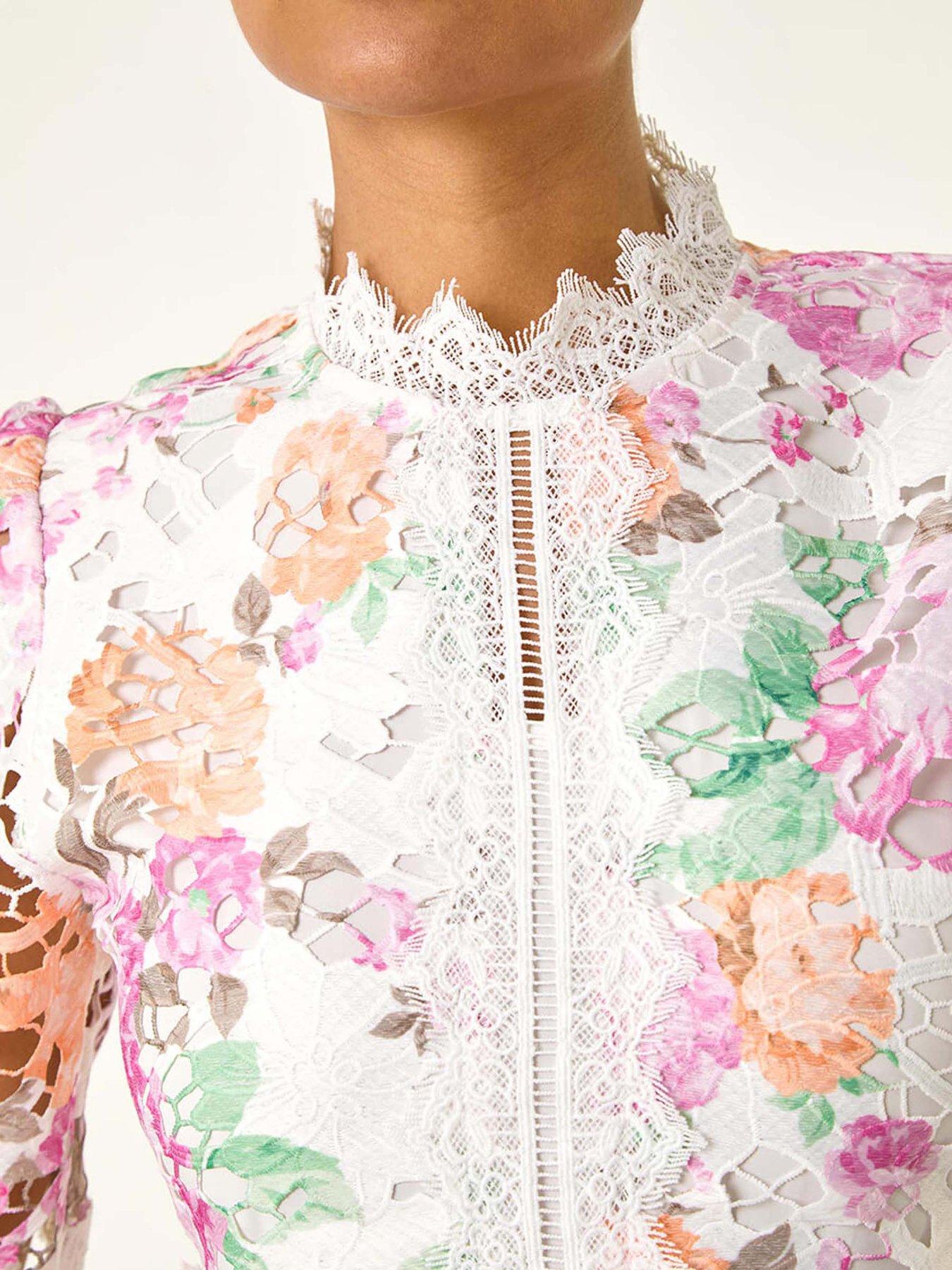 Roman Floral Lace Midi Dress - White | Very