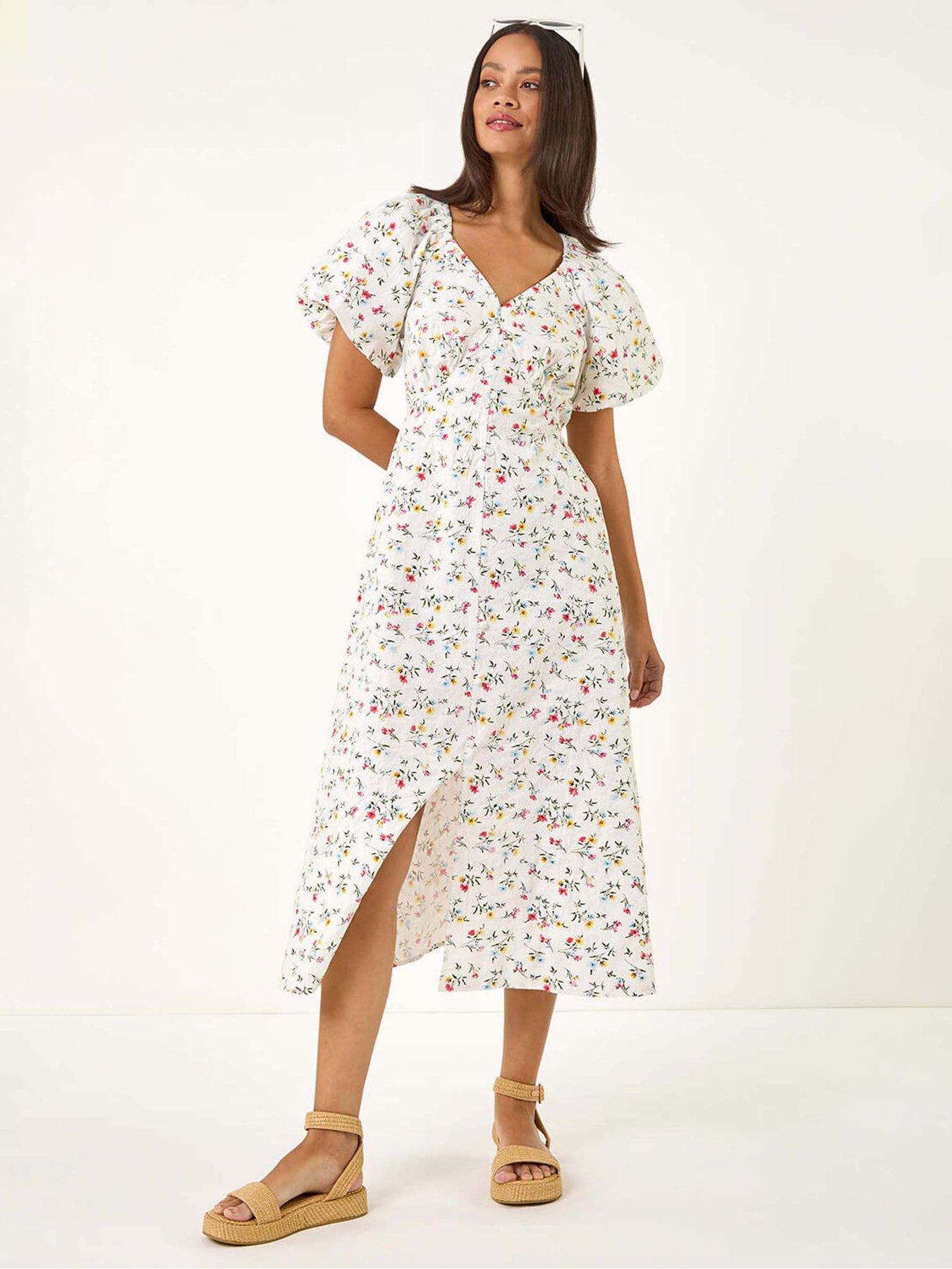 Roman Dusk Ditsy Broderie Midi Dress - White | Very