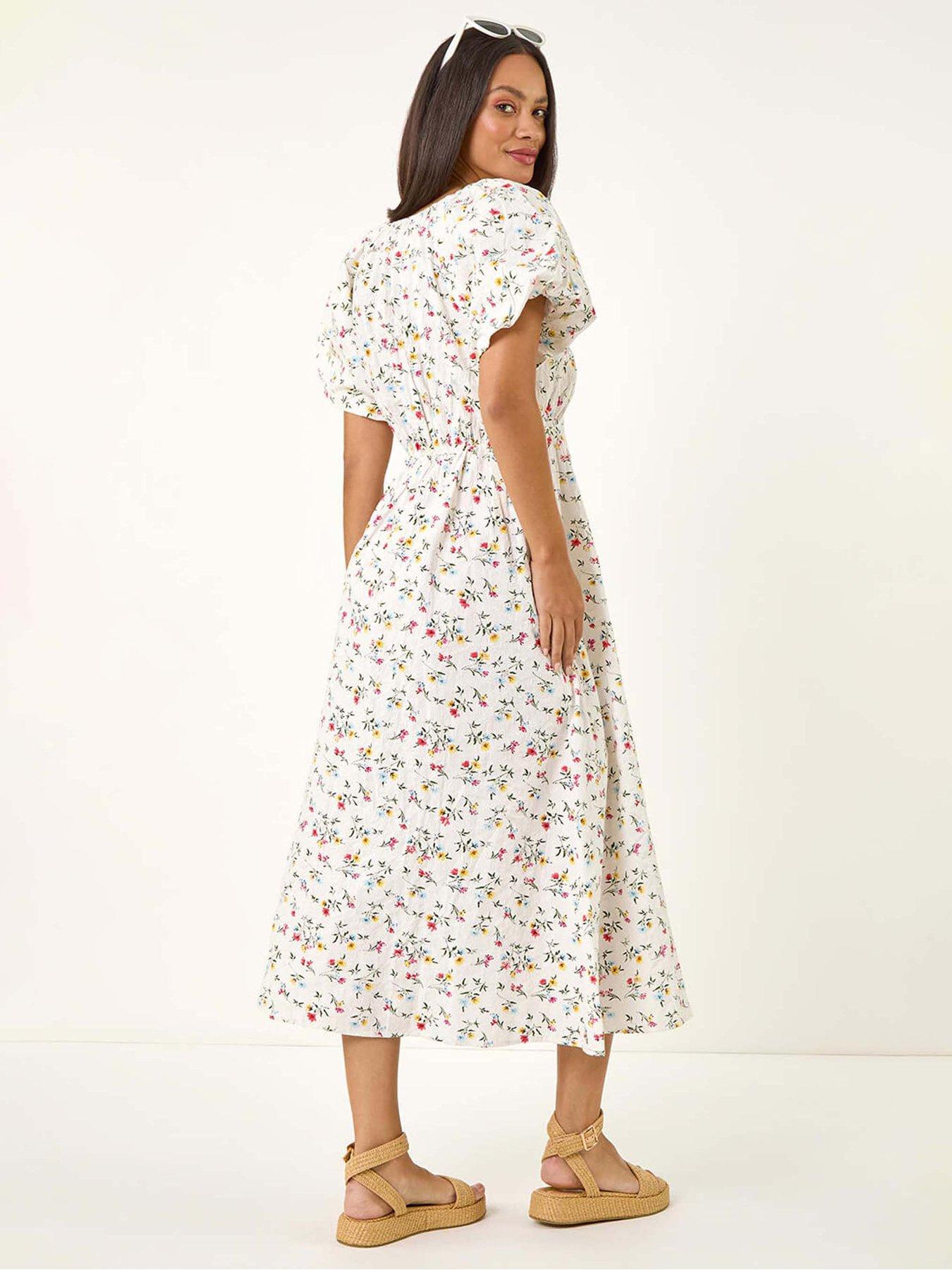 Roman Dusk Ditsy Broderie Midi Dress - White | Very