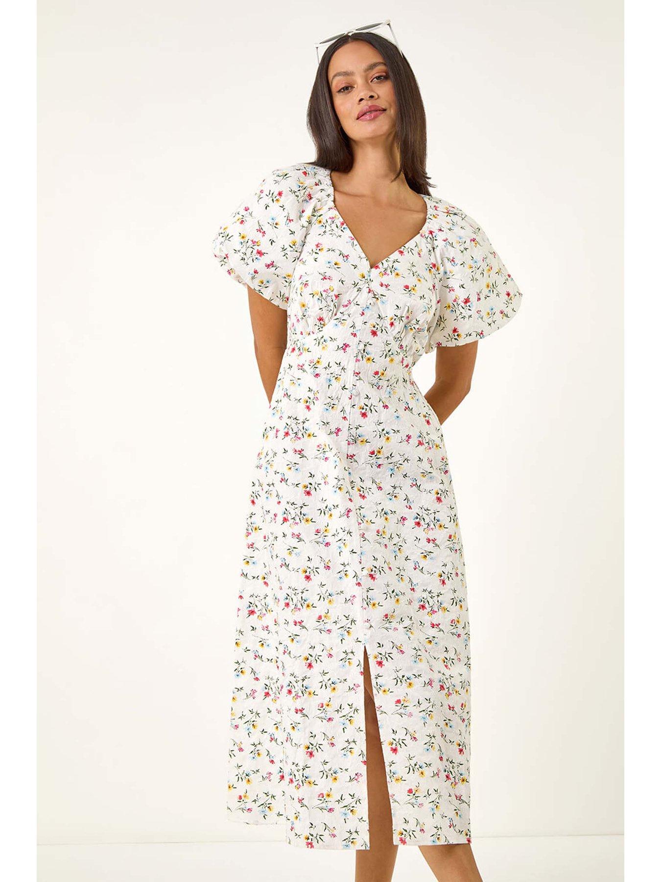 Roman Dusk Ditsy Broderie Midi Dress - White | Very