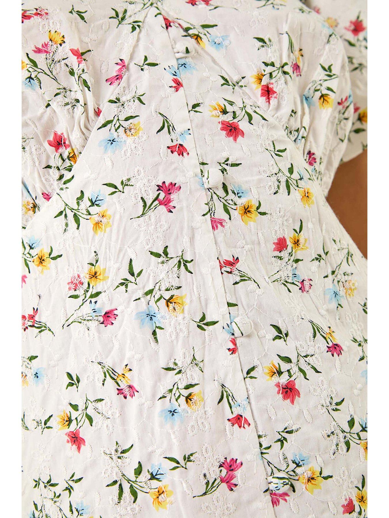 Roman Dusk Ditsy Broderie Midi Dress - White | Very