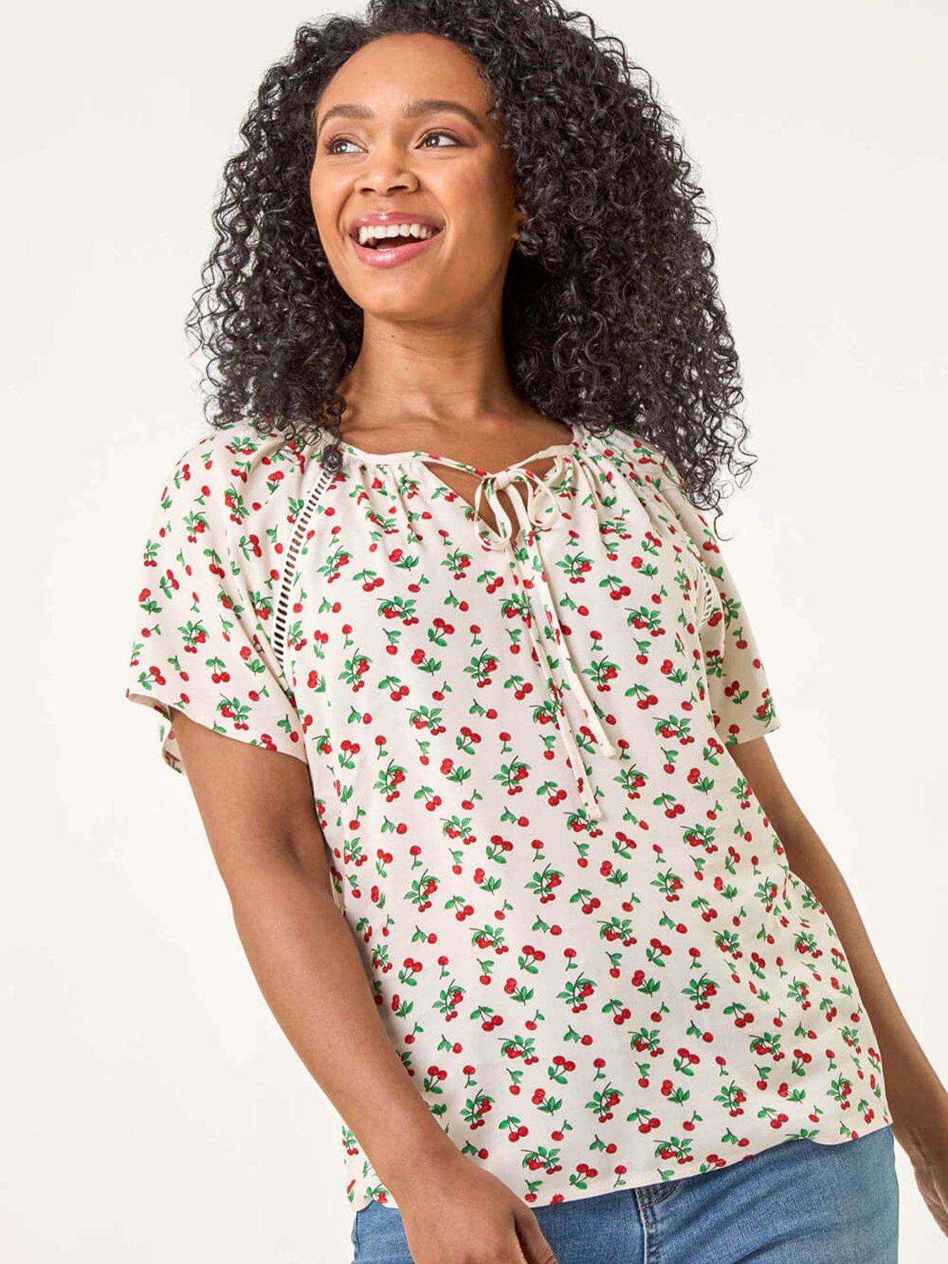 Roman Petite Cherry Print Lace Trim Top - Ivory | Very