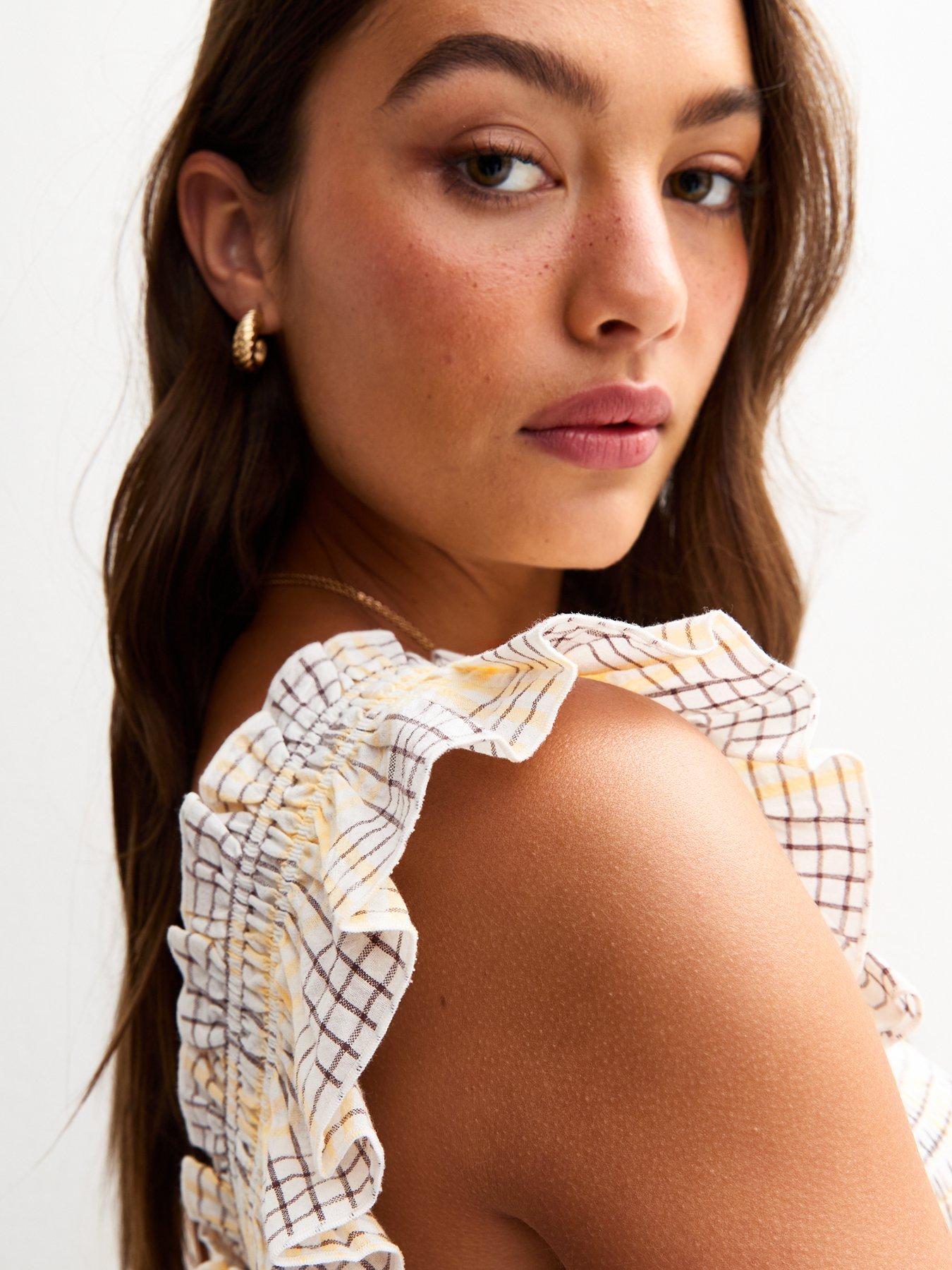 New Look Yellow Checked Shirred Cami Top | Very