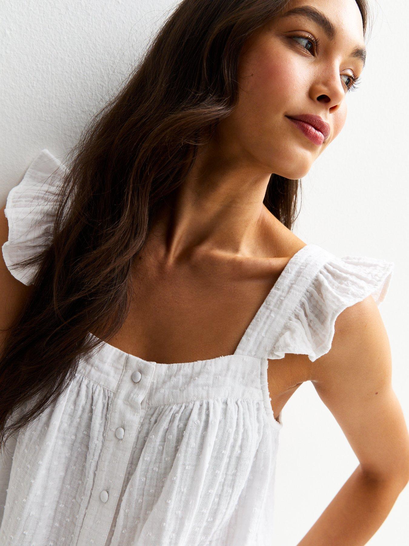 New Look Frilly Sleeve Button Up Top - White | Very