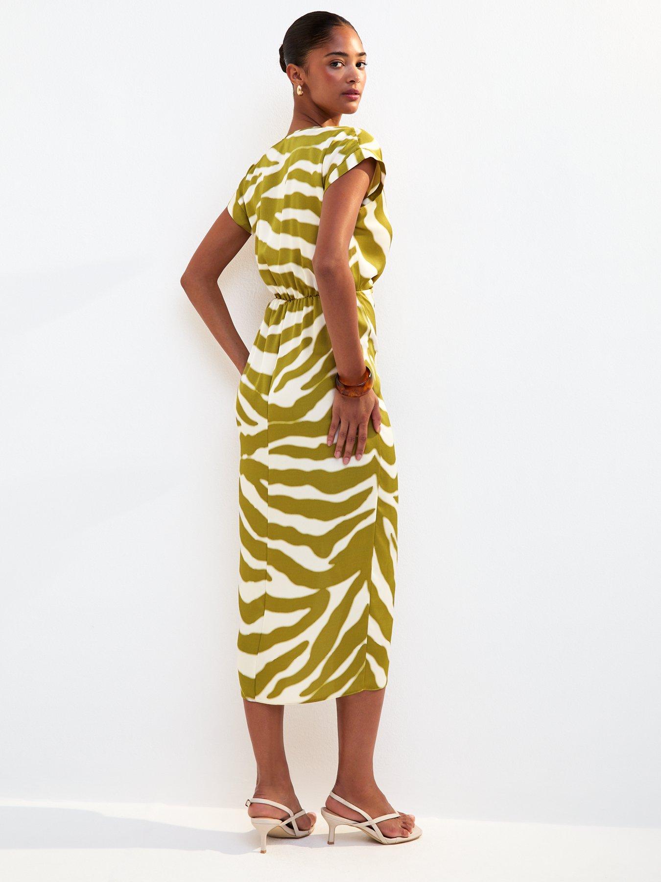 New Look Zebra Print Wrap Front Midi Dress - Green | Very