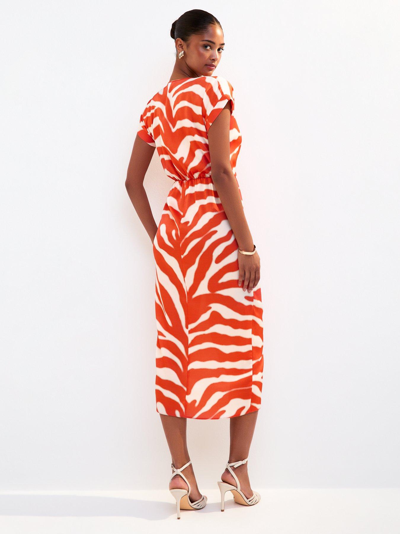 New Look Red Zebra Print Wrap Front Midi Dress - Orange | Very