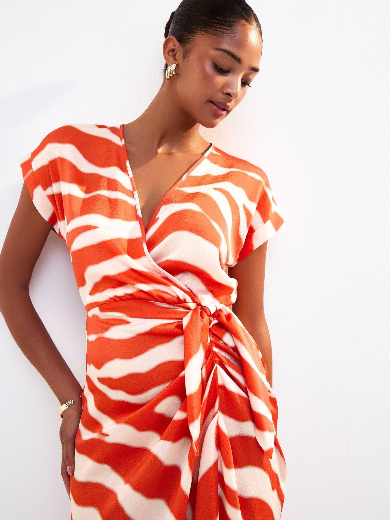 New Look Red Zebra Print Wrap Front Midi Dress - Orange | Very